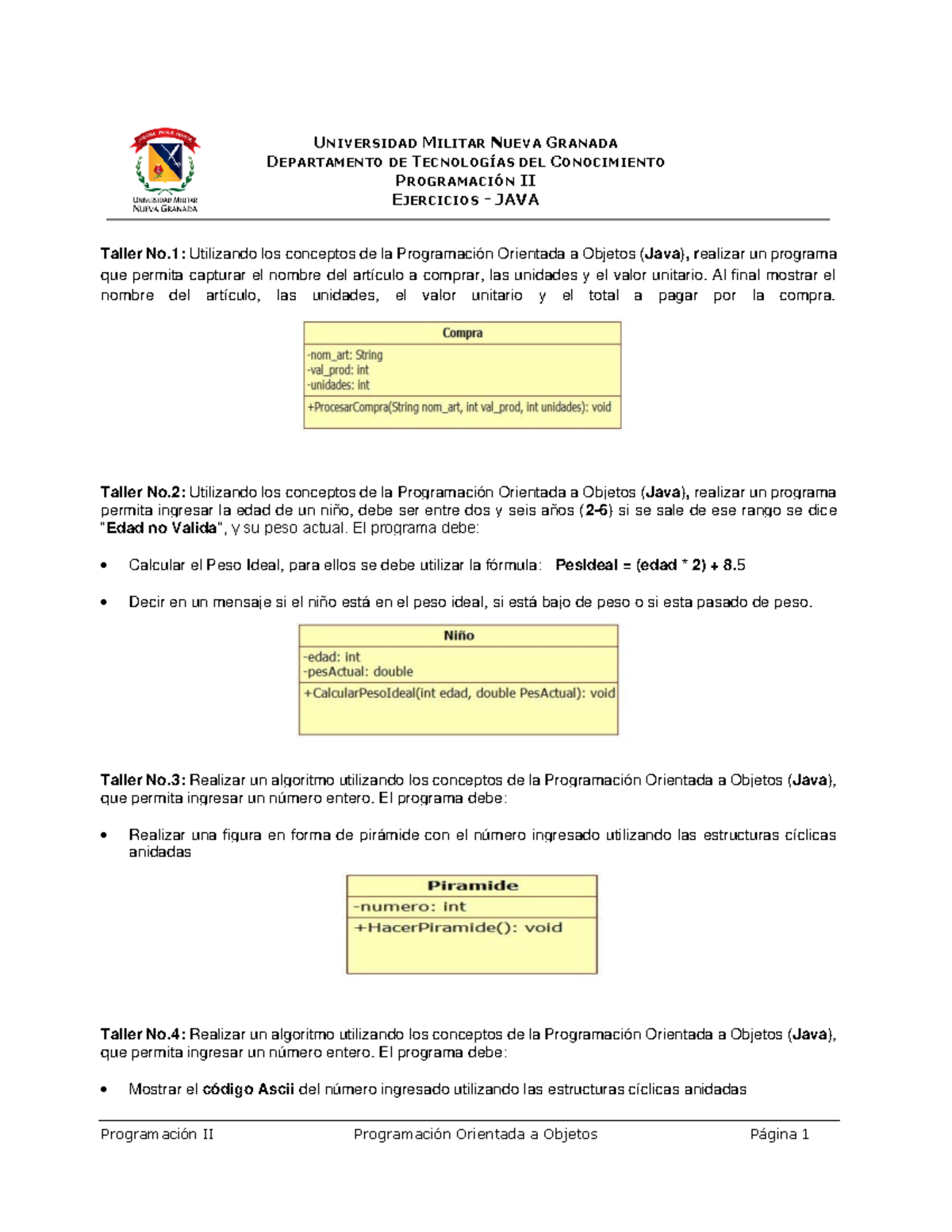 Talleres Propuestos - Java - Programación II Programación Orientada a ...