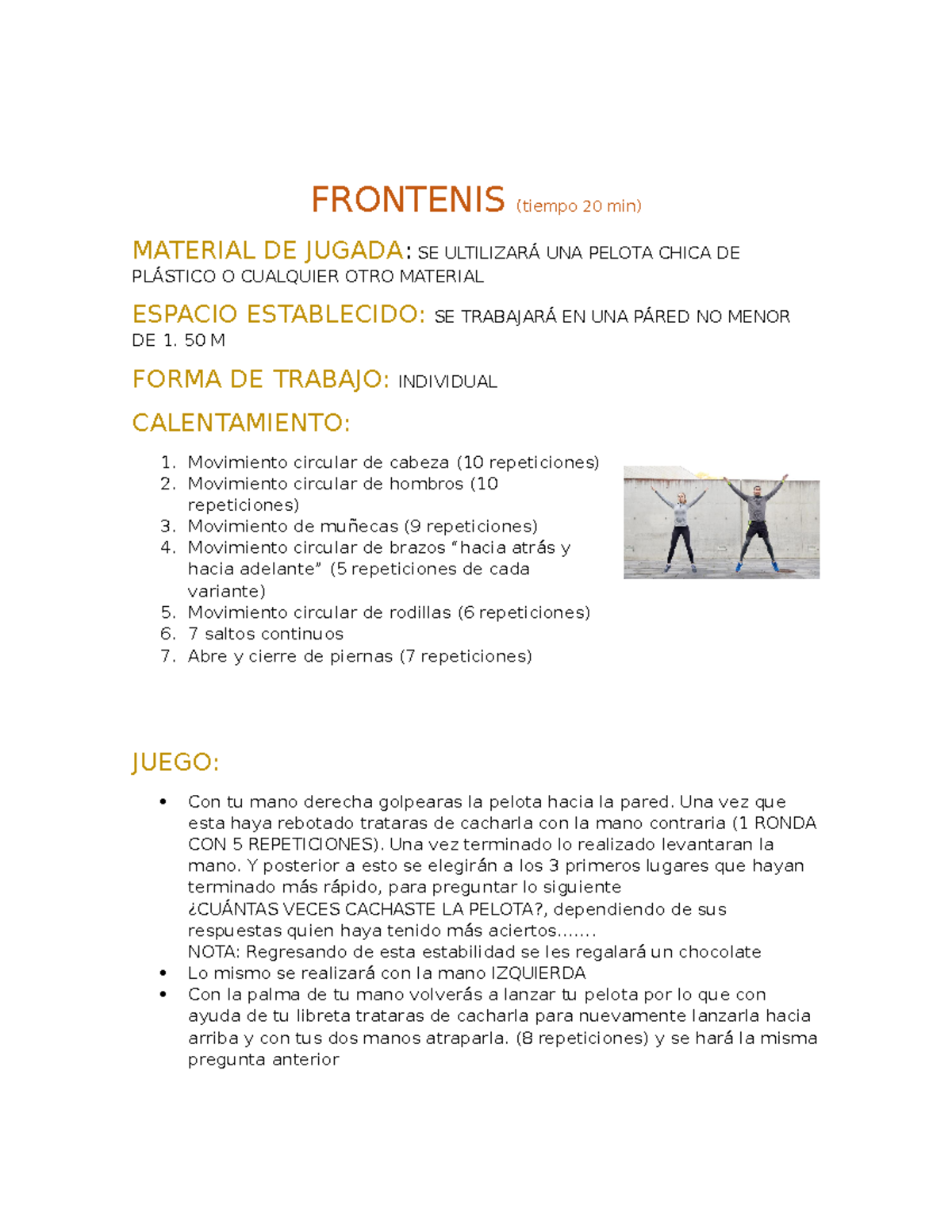 Fronton - Que es el frontón - FRONTENIS (tiempo 20 min) MATERIAL DE ...