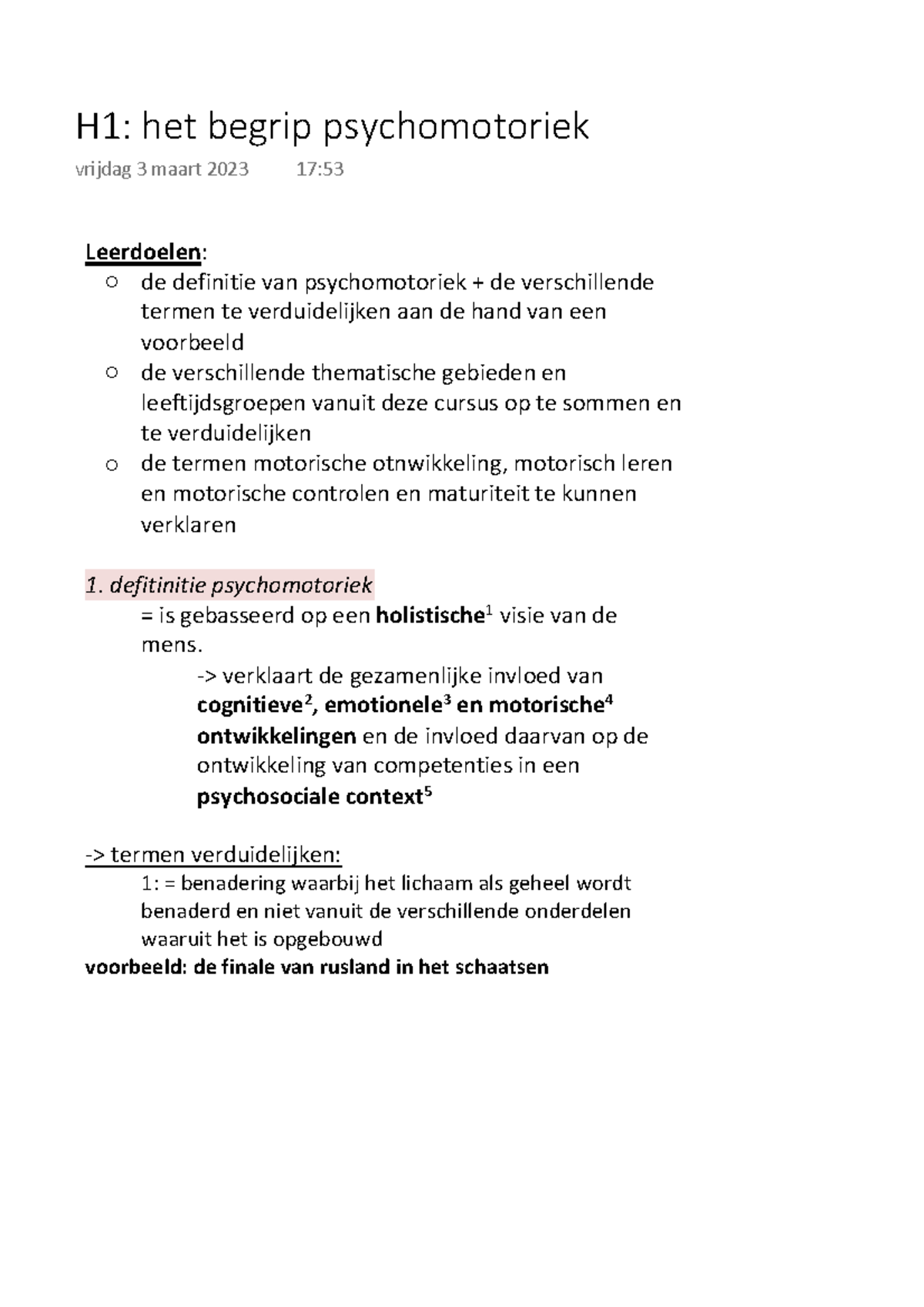 H1 het begrip psychomotoriek - Leerdoelen: de definitie van ...