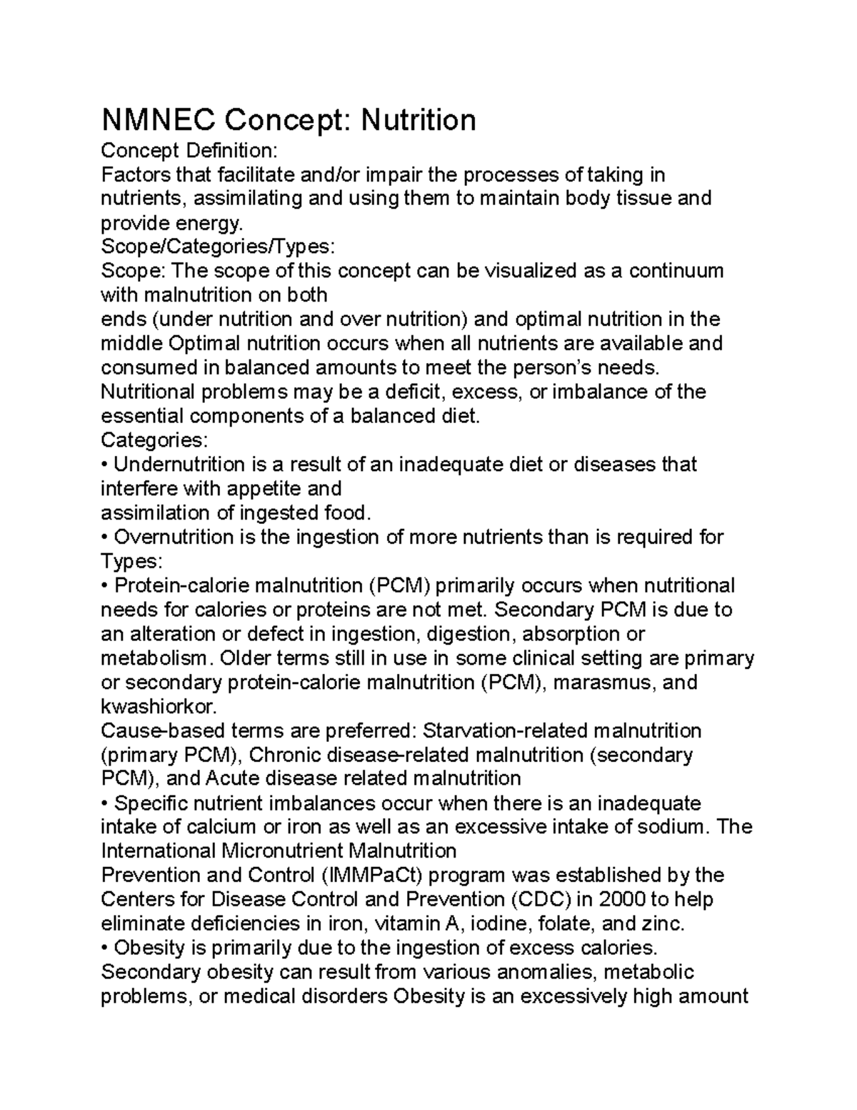 Nutrition Notes SD - NMNEC Concept: Nutrition Concept Definition ...