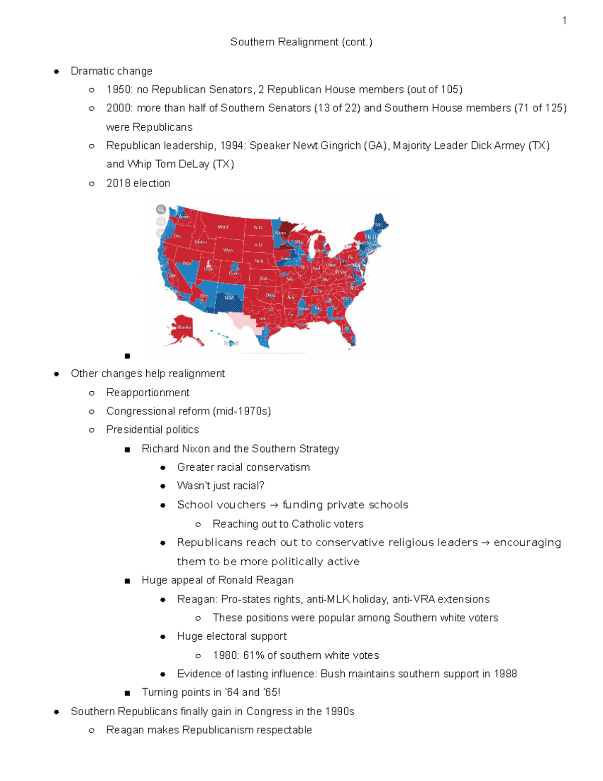 Southern Realignment - ) Dramatic change 1950: no Republican Senators ...