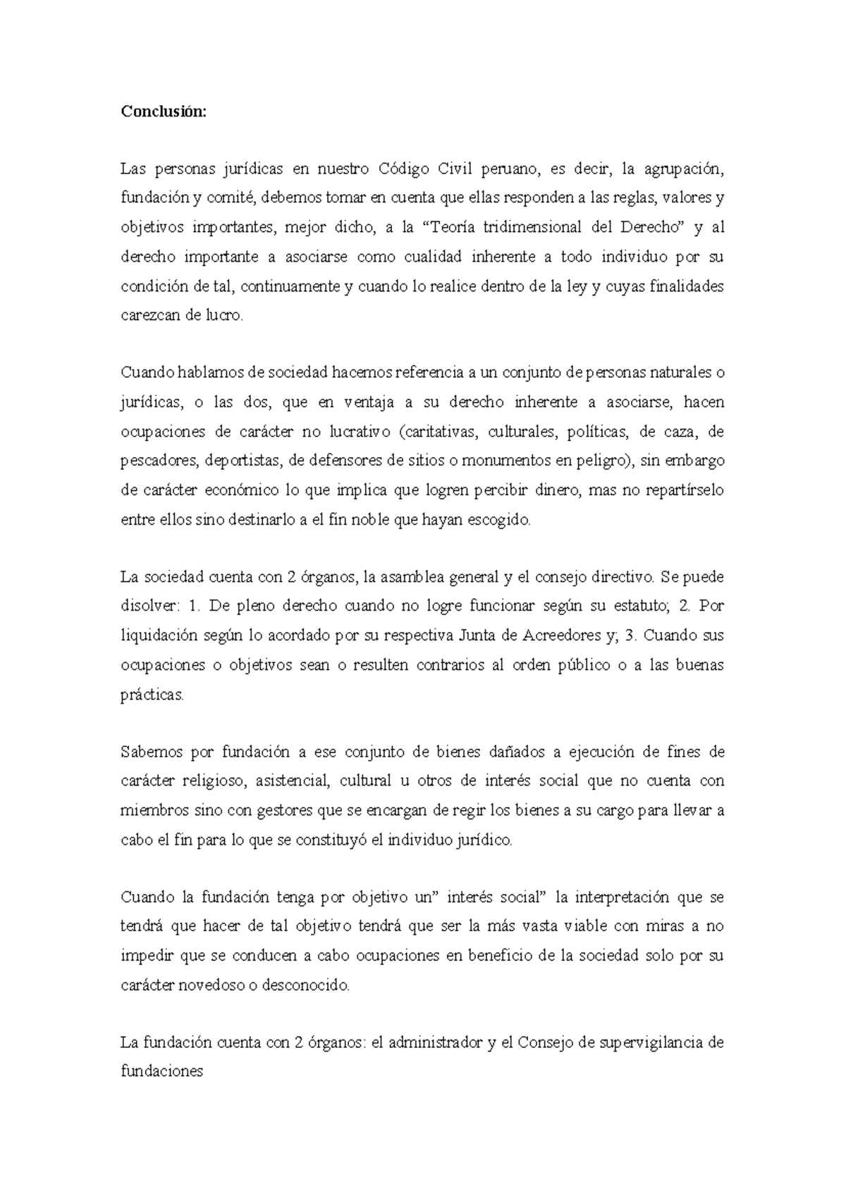 Conclusión s15 - Las personas jurídicas en nuestro Código Civil peruano ...