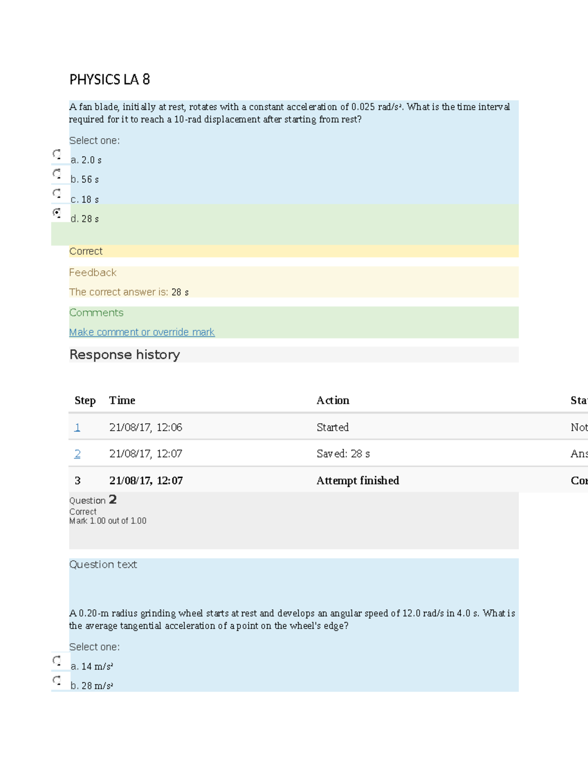 Pdfcoffee.com physics-week-11-20-6-pdf-free - PHYSICS LA 8 A fan blade, initially at rest ...