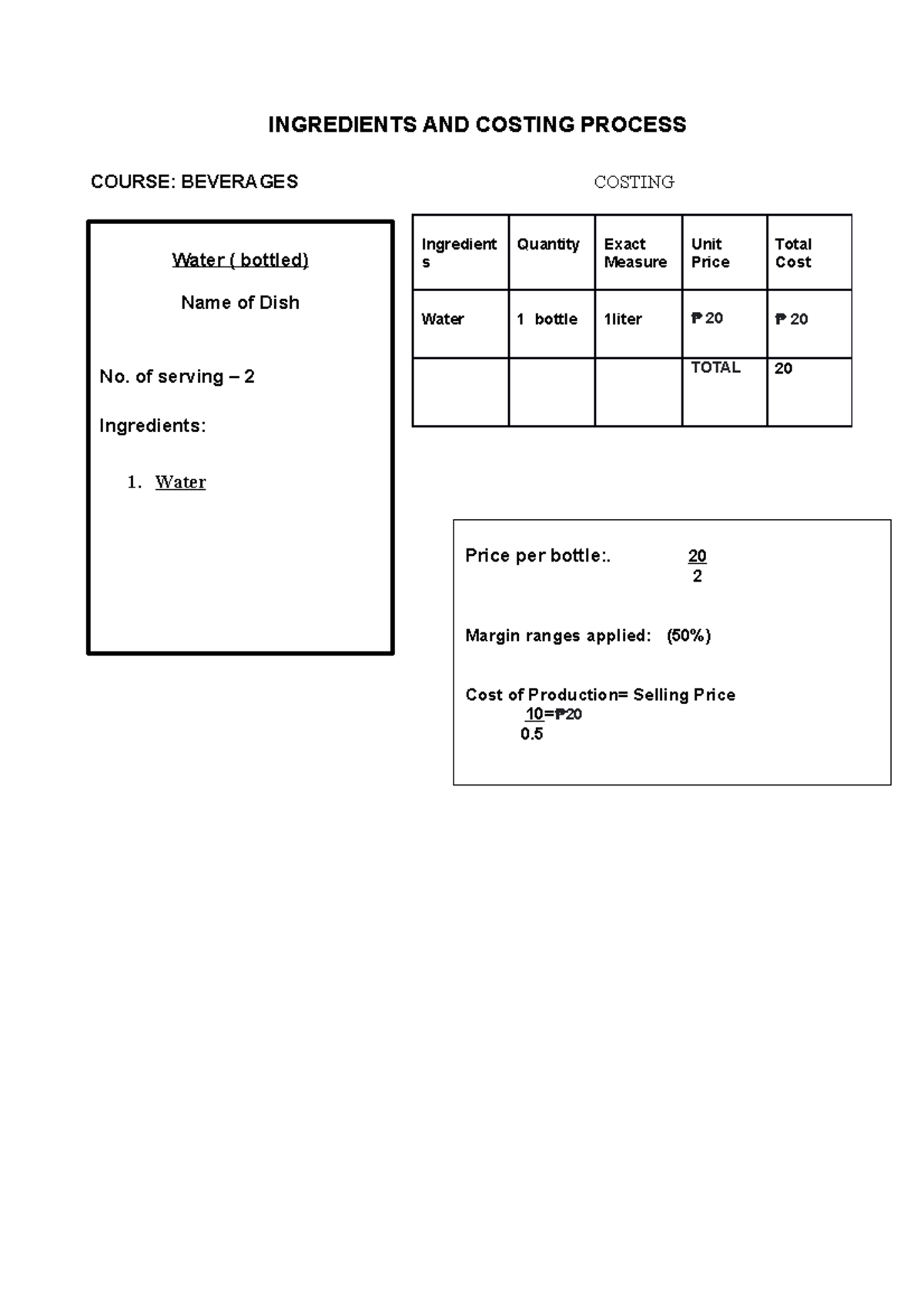Costing-( Beverages) - INGREDIENTS AND COSTING PROCESS COURSE ...