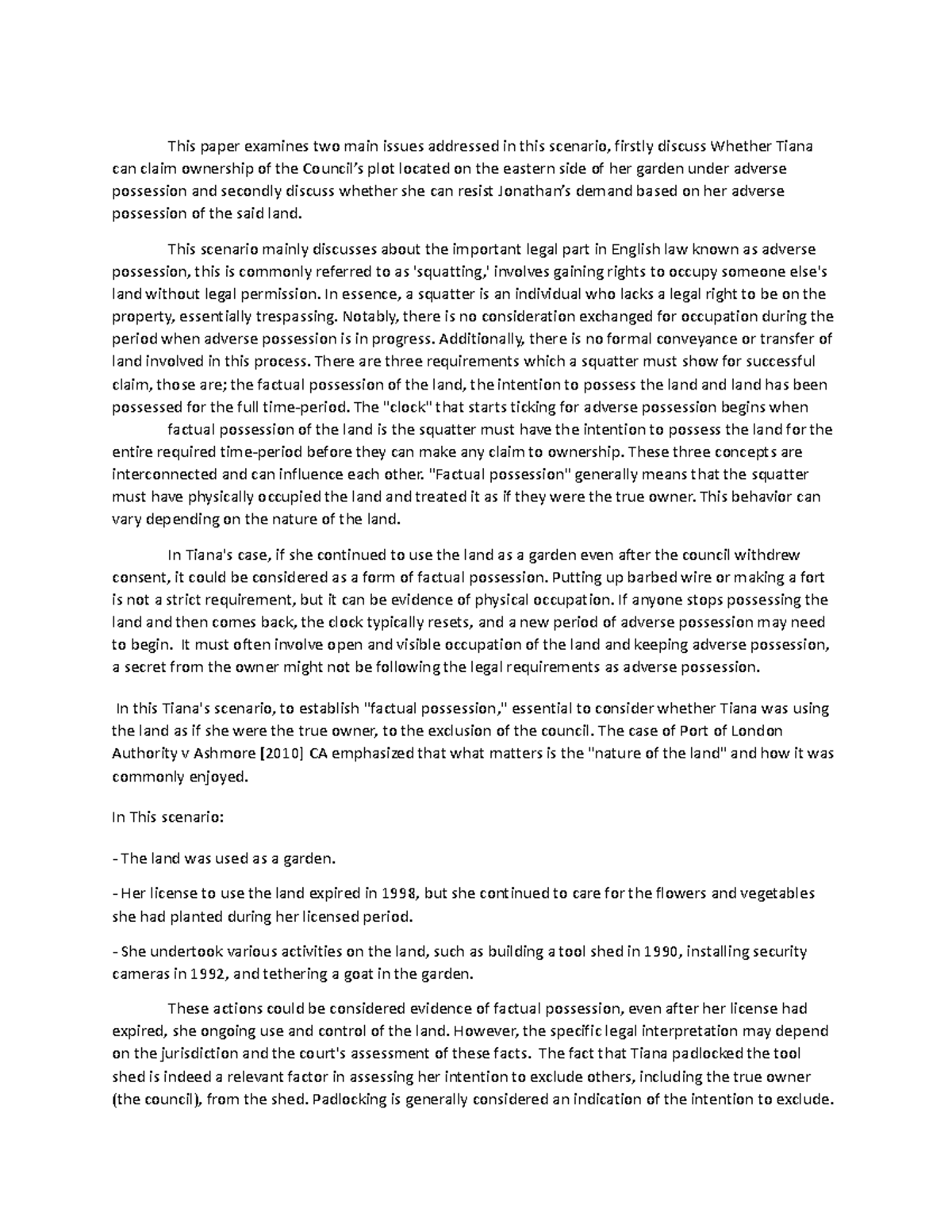 Adverse possession answer - This paper examines two main issues ...