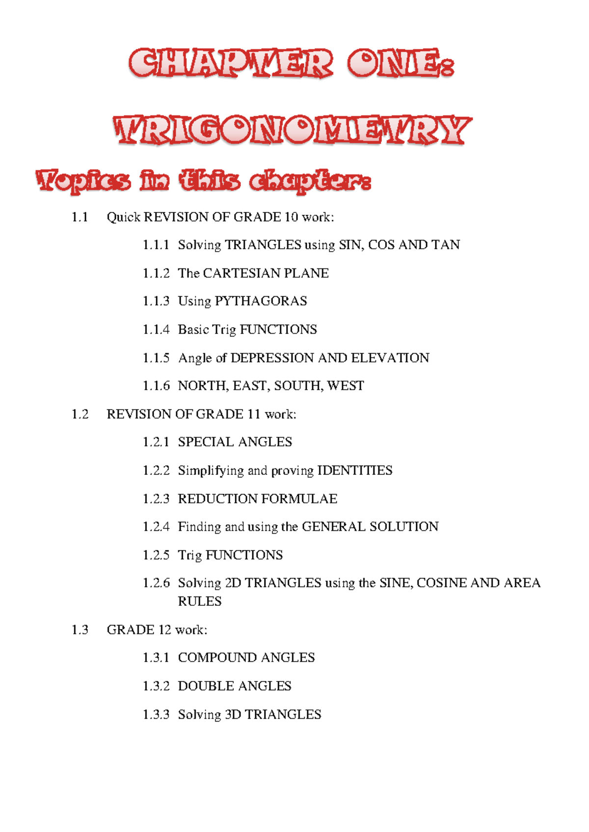 Chapter 1 Trigonometry Teachers Notes 220302 212518 1 Quick Revision