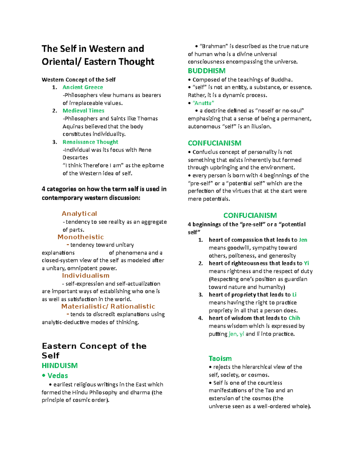 The Self in Western and Oriental and Eastern Thought - Understanding ...