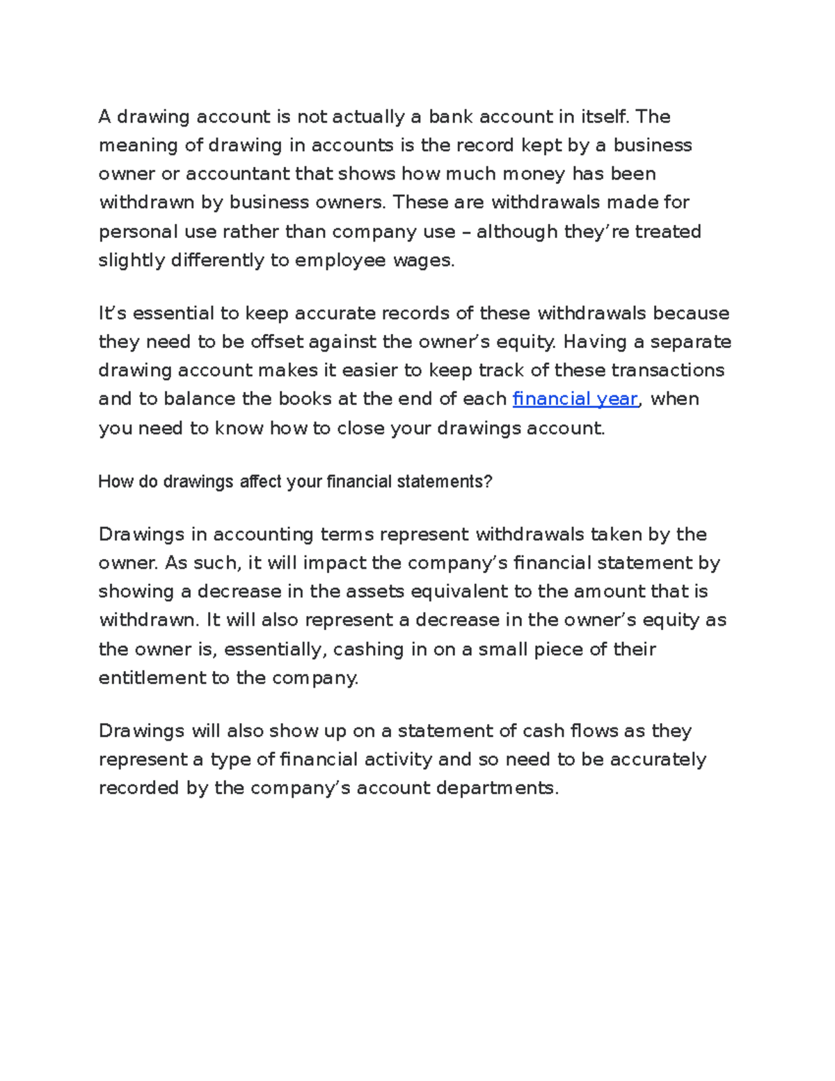 Acctg - Lecture notes 1-5 - A drawing account is not actually a bank ...