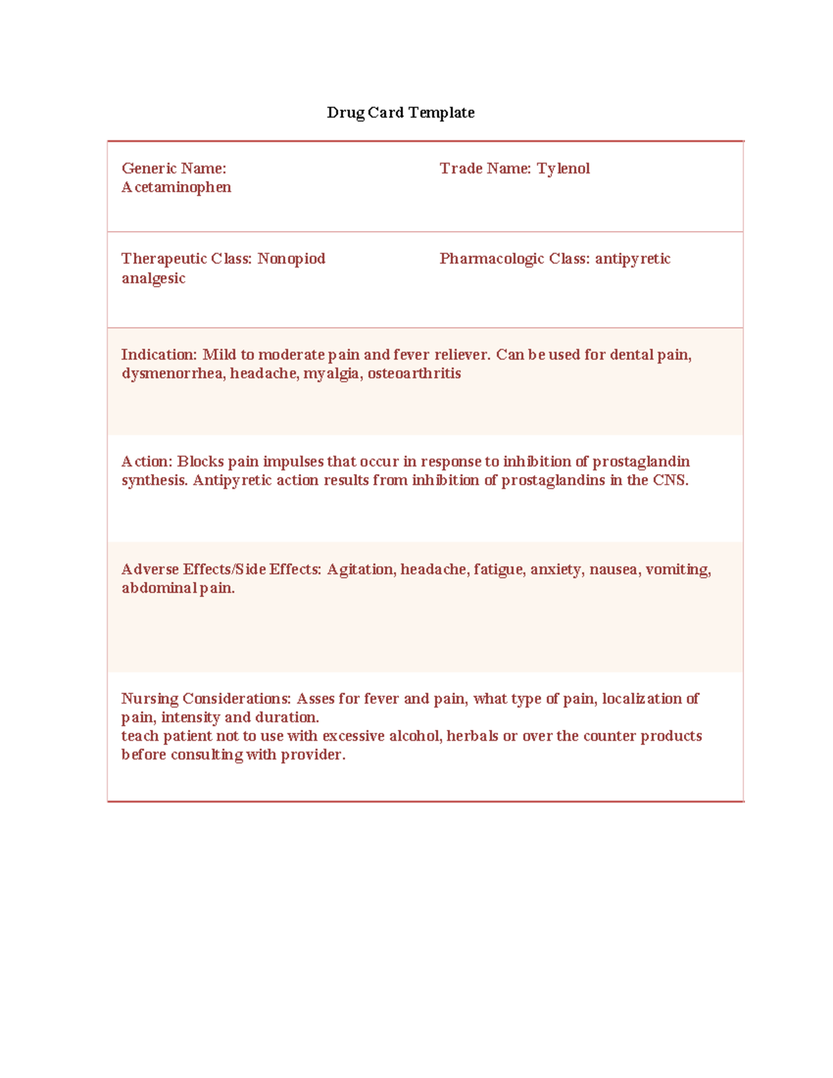 DC1 - card - Drug Card Template Generic Name: Acetaminophen Trade Name ...
