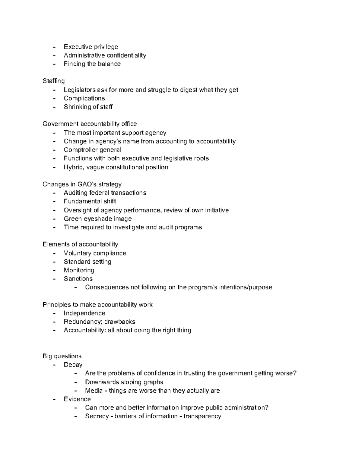 Public Administration notes 6 - Executive privilege Administrative ...