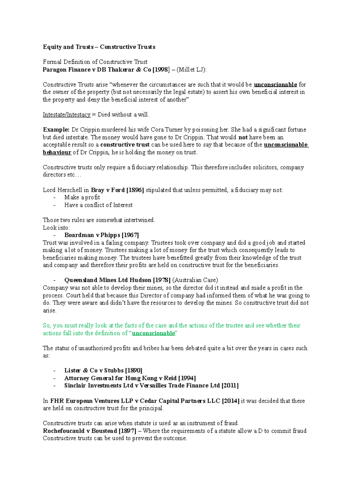 Constructive Trusts - Equity and Trusts – Constructive Trusts Formal Definition of Constructive ...