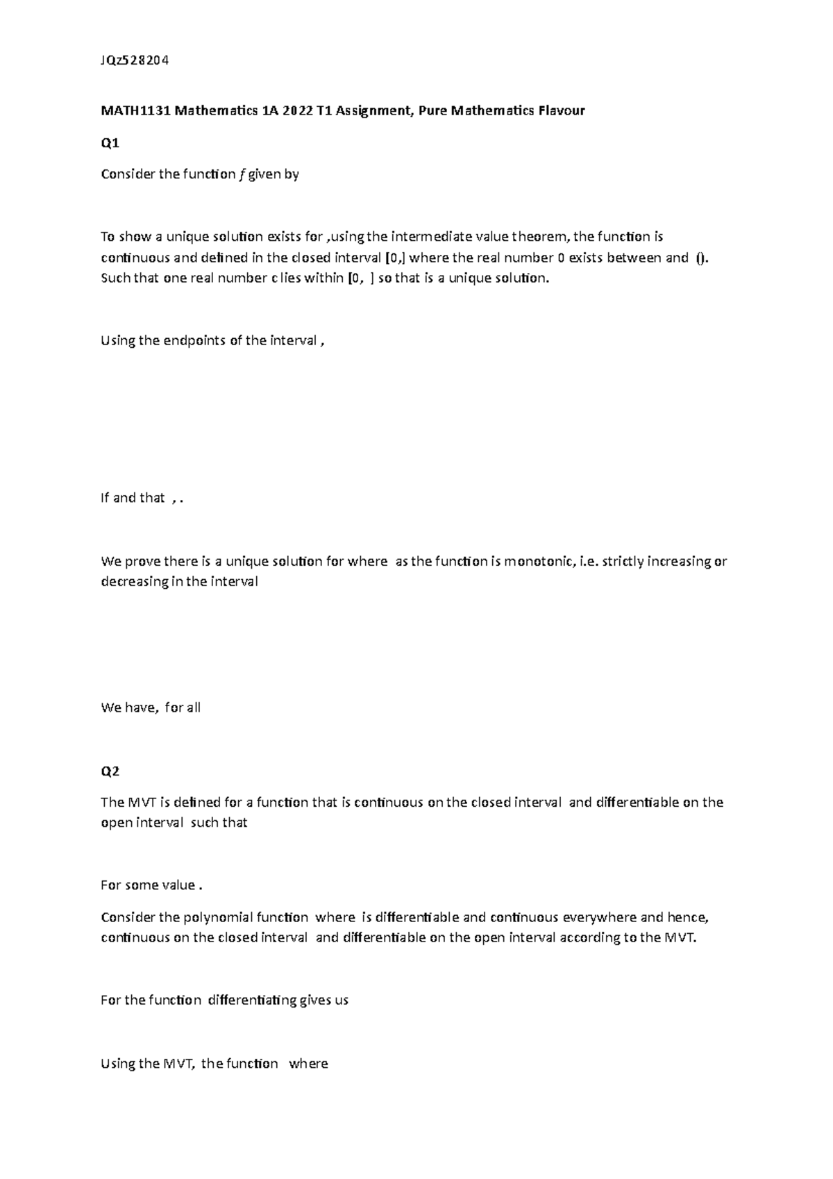 MATH1131 Mathematics 1A 2022 T1 Assignment - Copy - MATH1131 ...