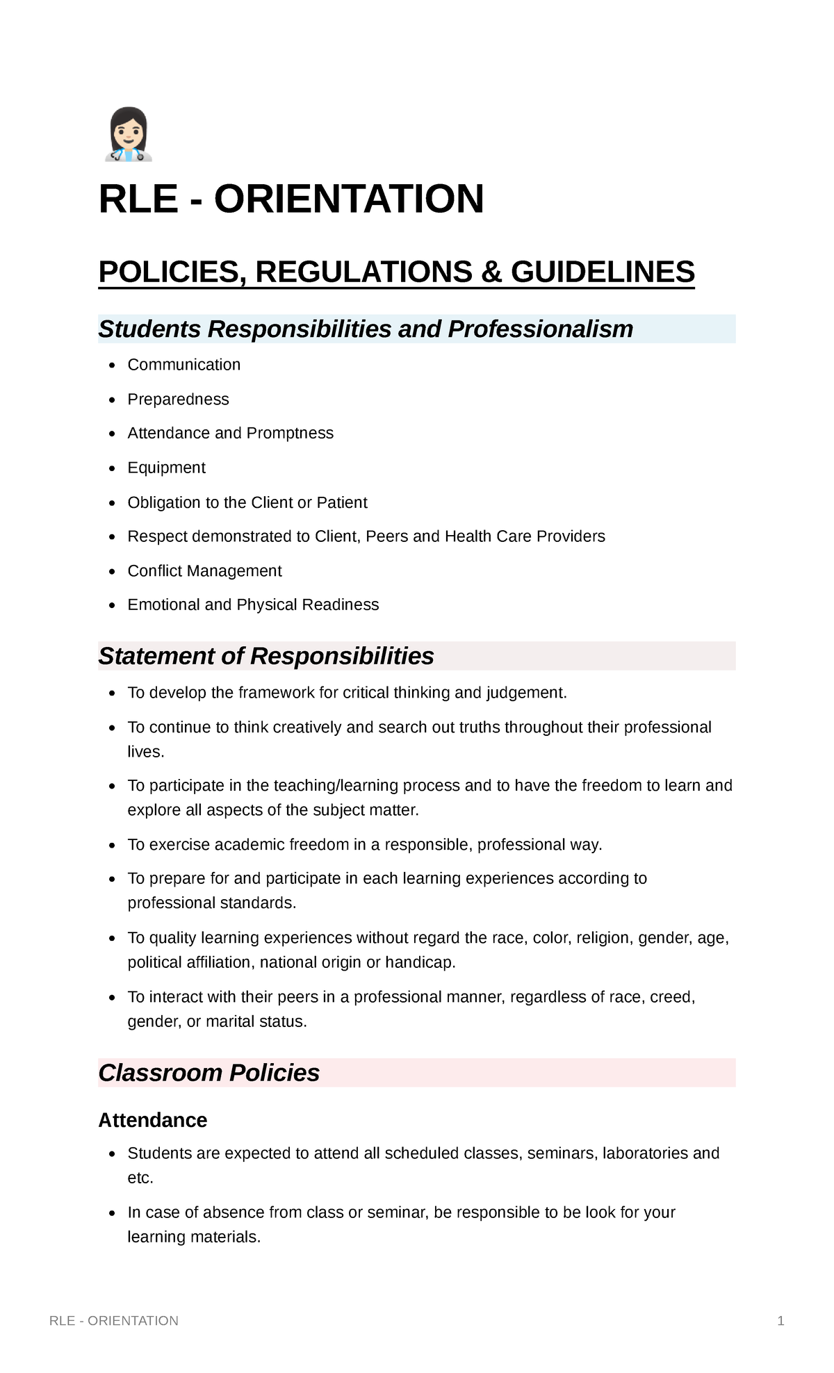 RLE- Orientation- Notion - RLE - ORIENTATION POLICIES, REGULATIONS ...