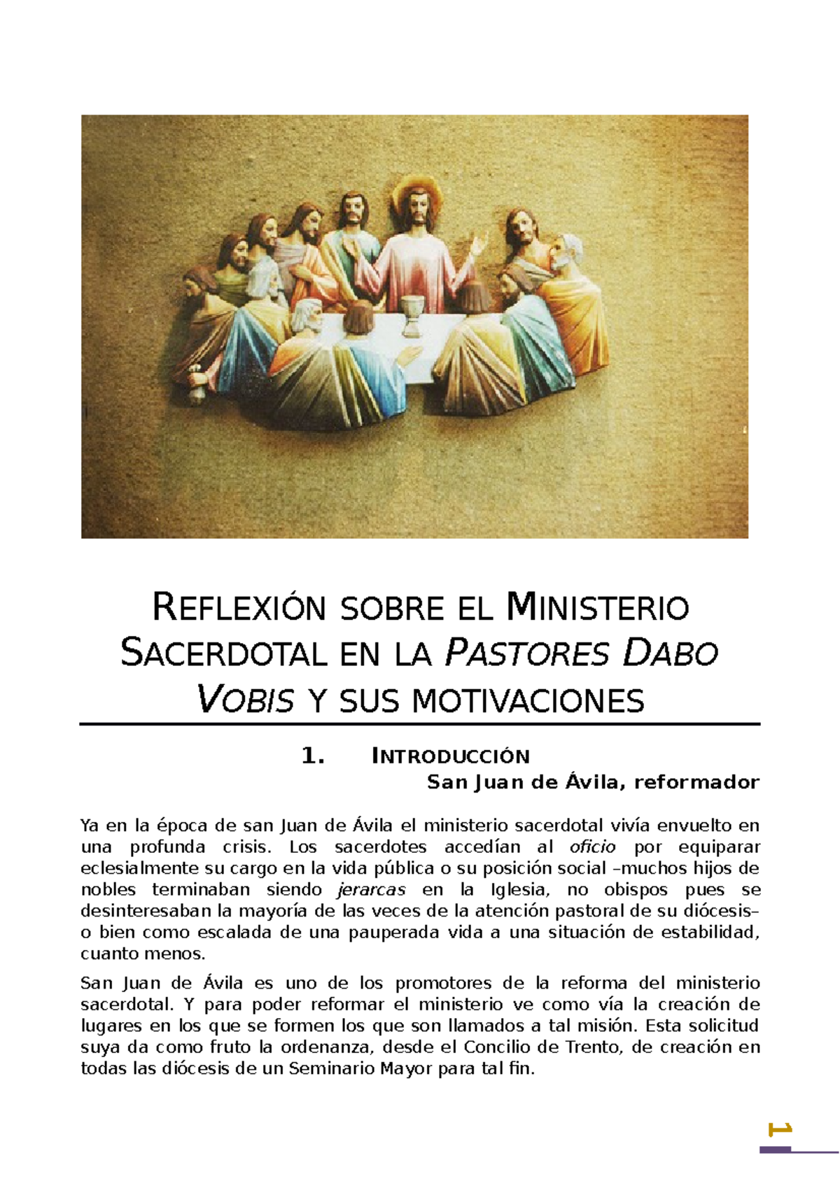 Trabajo Pastores dabo vobis - REFLEXIÓN SOBRE EL MINISTERIO SACERDOTAL ...