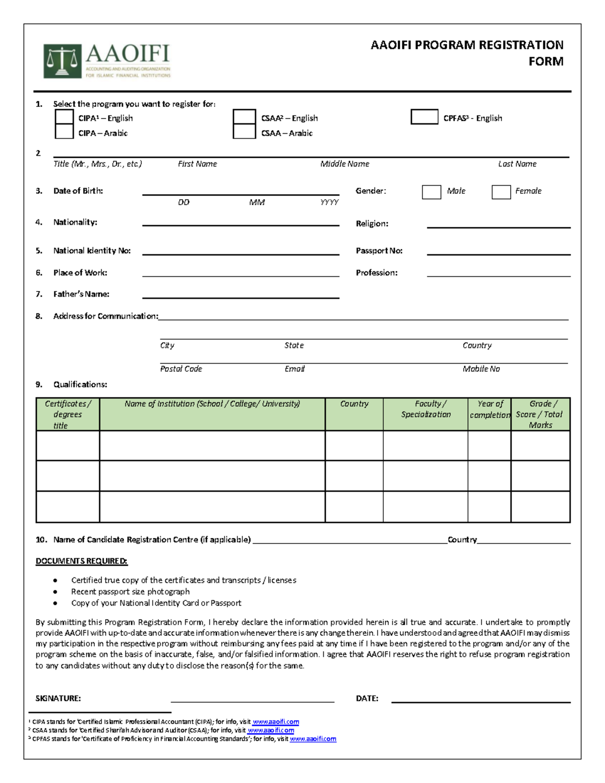 Aaoifi Program Registration Form - AAOIFI PROGRAM REGISTRATION FORM 1 ...