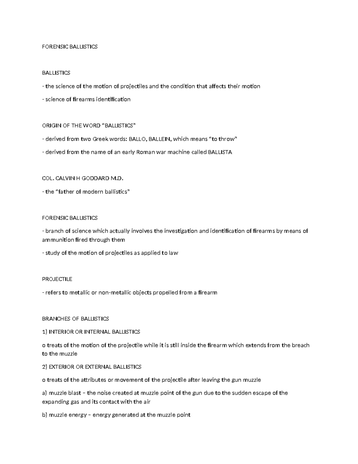 Forensic ballistic - Summary Bachelor of science in criminology ...