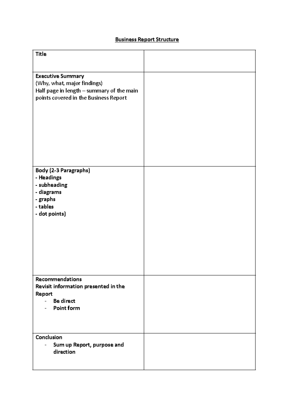 Business Report Format - Business Report Structure Title Executive ...