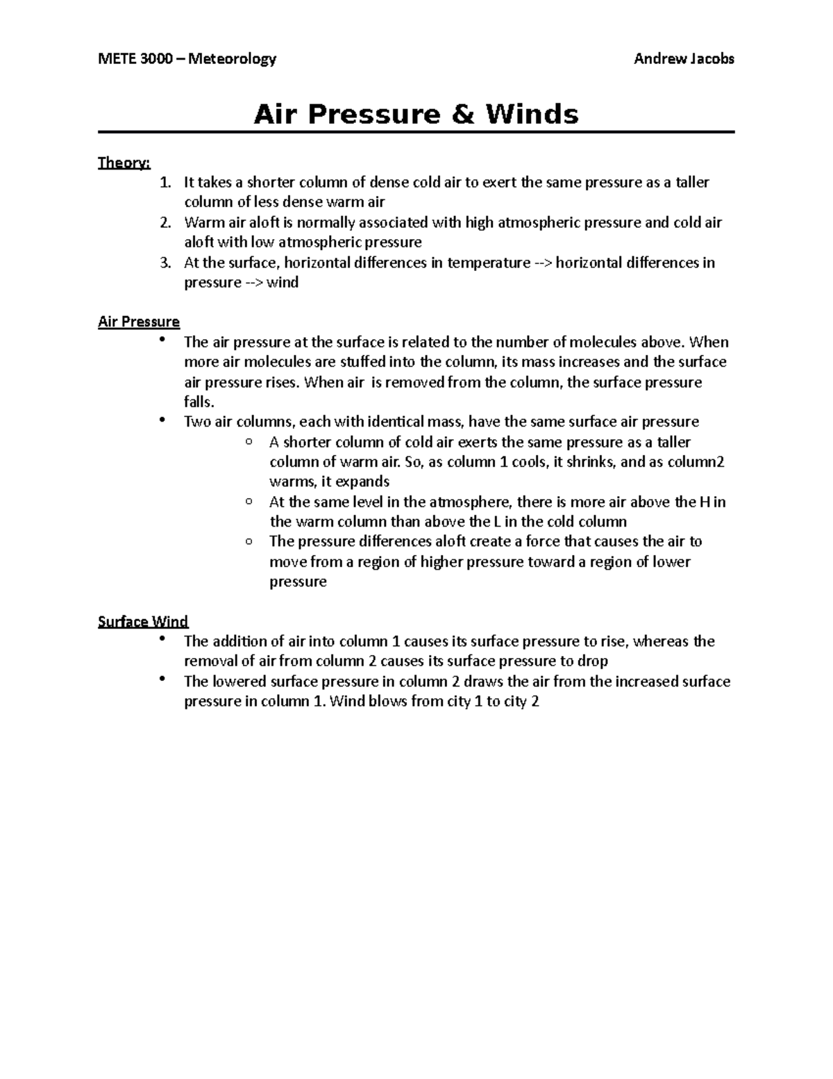 Met - Air Pressure & Winds - Air Pressure & Winds Theory: 1. It takes a ...