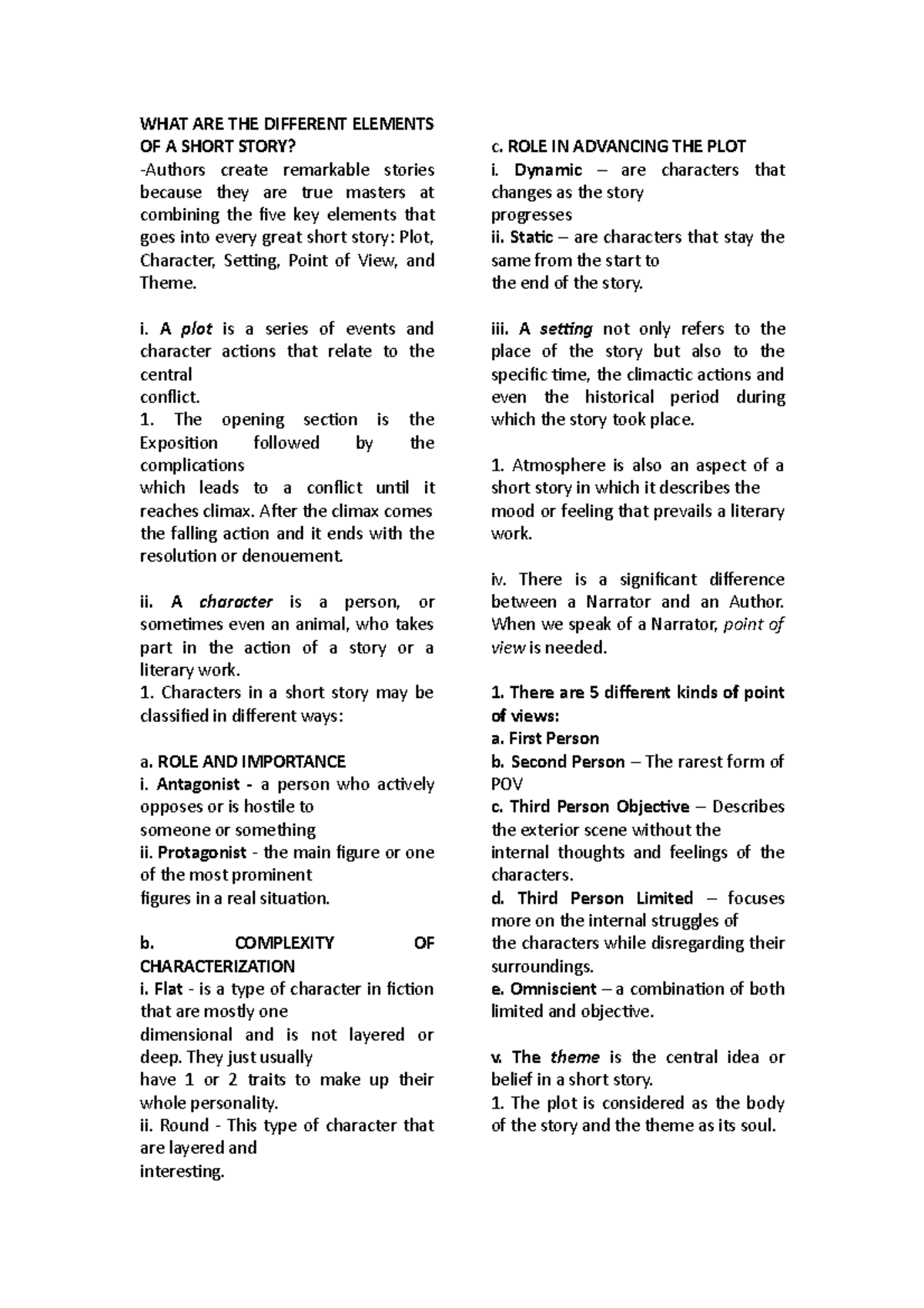 Lesson-1 - Ge-lit notes - WHAT ARE THE DIFFERENT ELEMENTS OF A SHORT ...