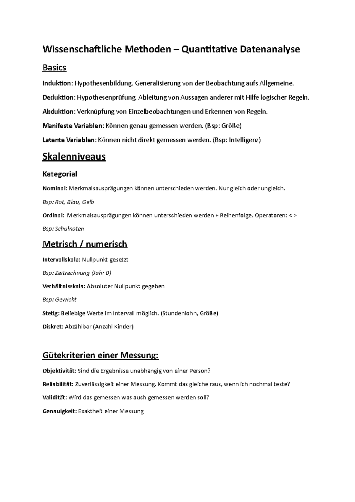 Zusammenfassung Quantitative Datenanalyse - Wissenschaftliche Methoden ...
