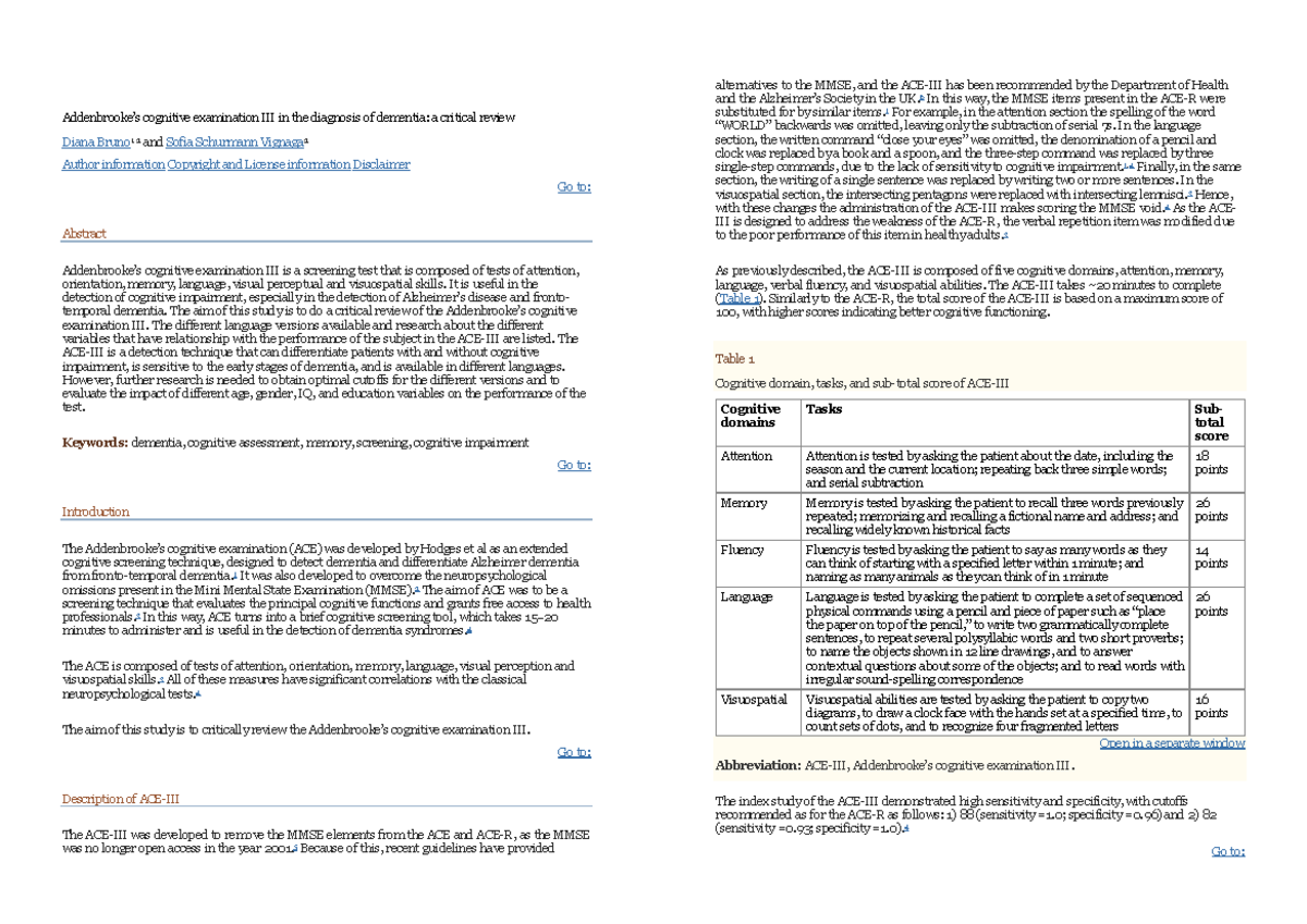 Addenbrooke TEST - Addenbrooke’s cognitive examination III in the ...