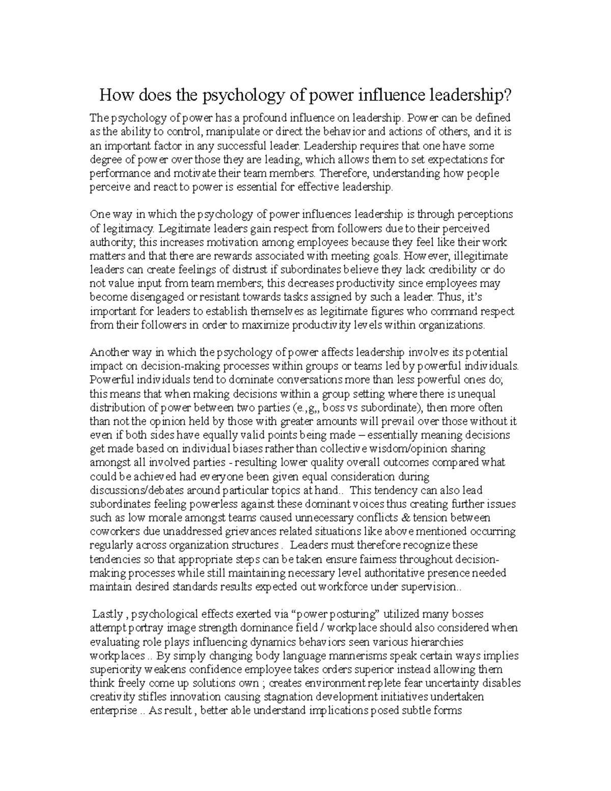 intro to psychology - How does the psychology of power influence ...