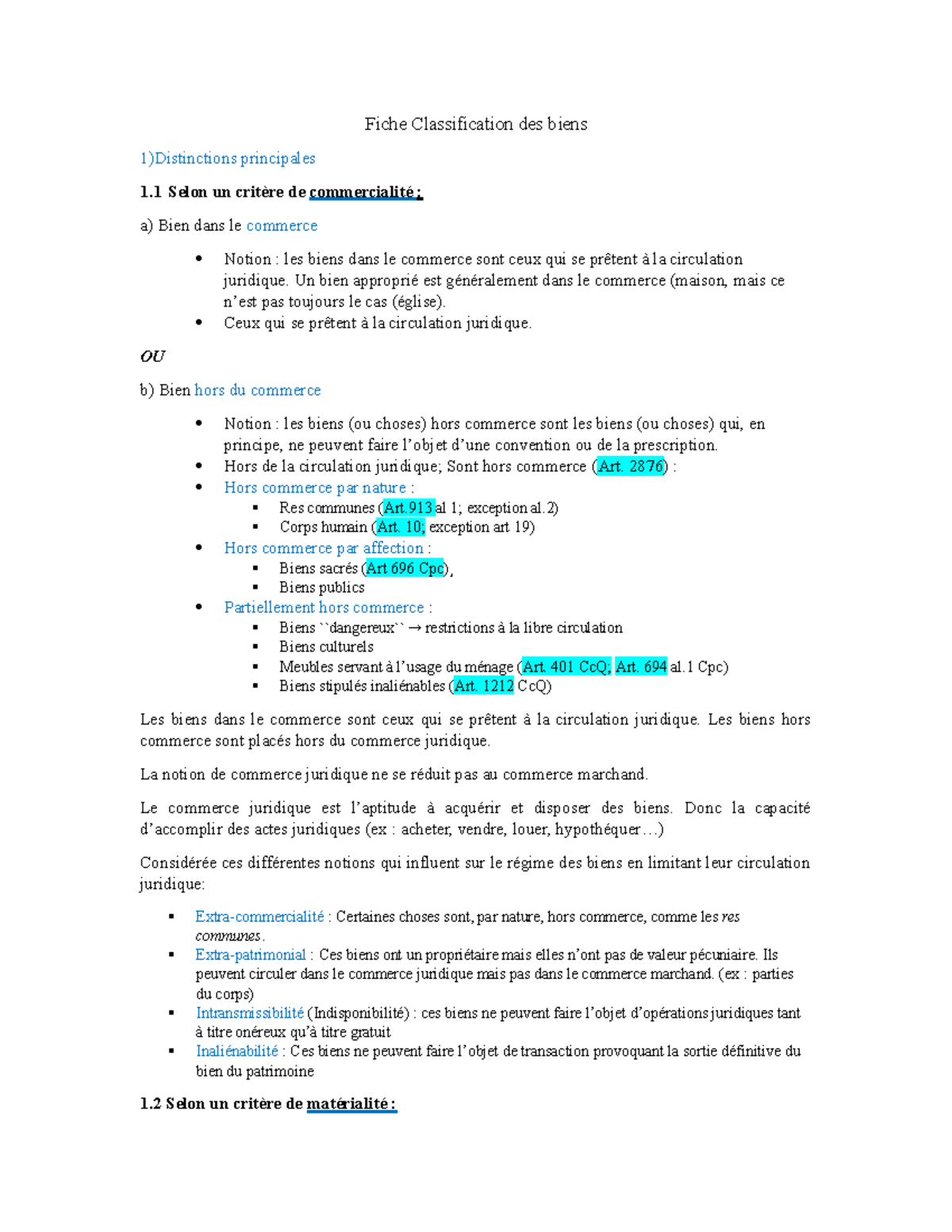 Fiche classification des biens - Fiche Classification des biens 1 ...