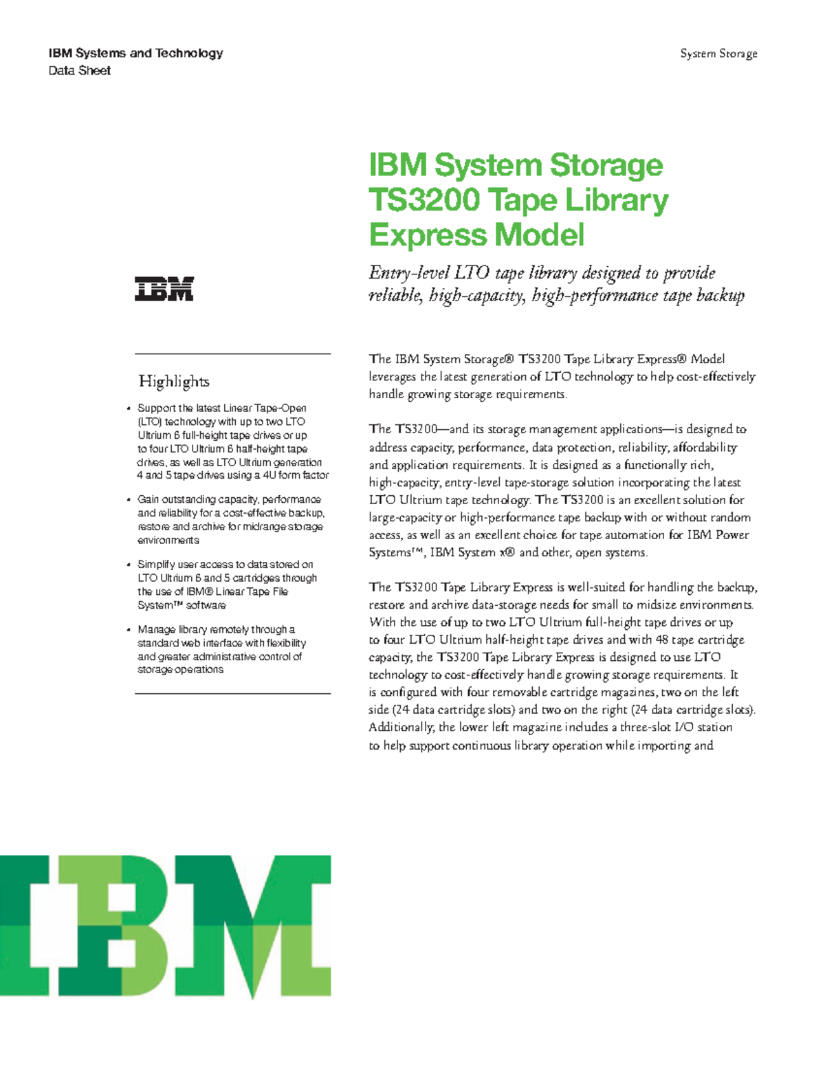 TSD03016 USEN - TS3200 Data Sheet - IBM Systems and Technology Data Sheet System Storage IBM ...