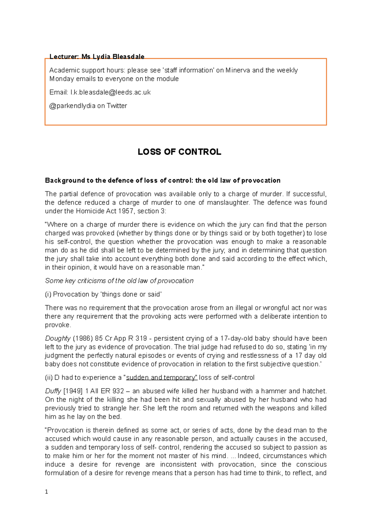 Loss of control lecture handout 21-22 - LOSS OF CONTROL Background to ...
