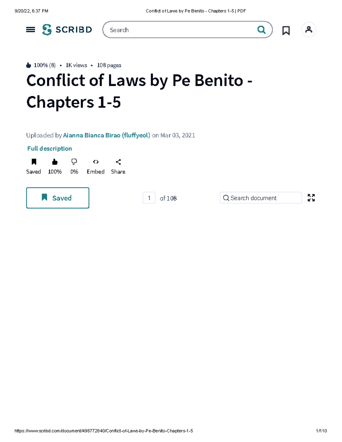 Conflict of Laws by Pe Benito - Chapters 1-5 PDF - Readings in ...