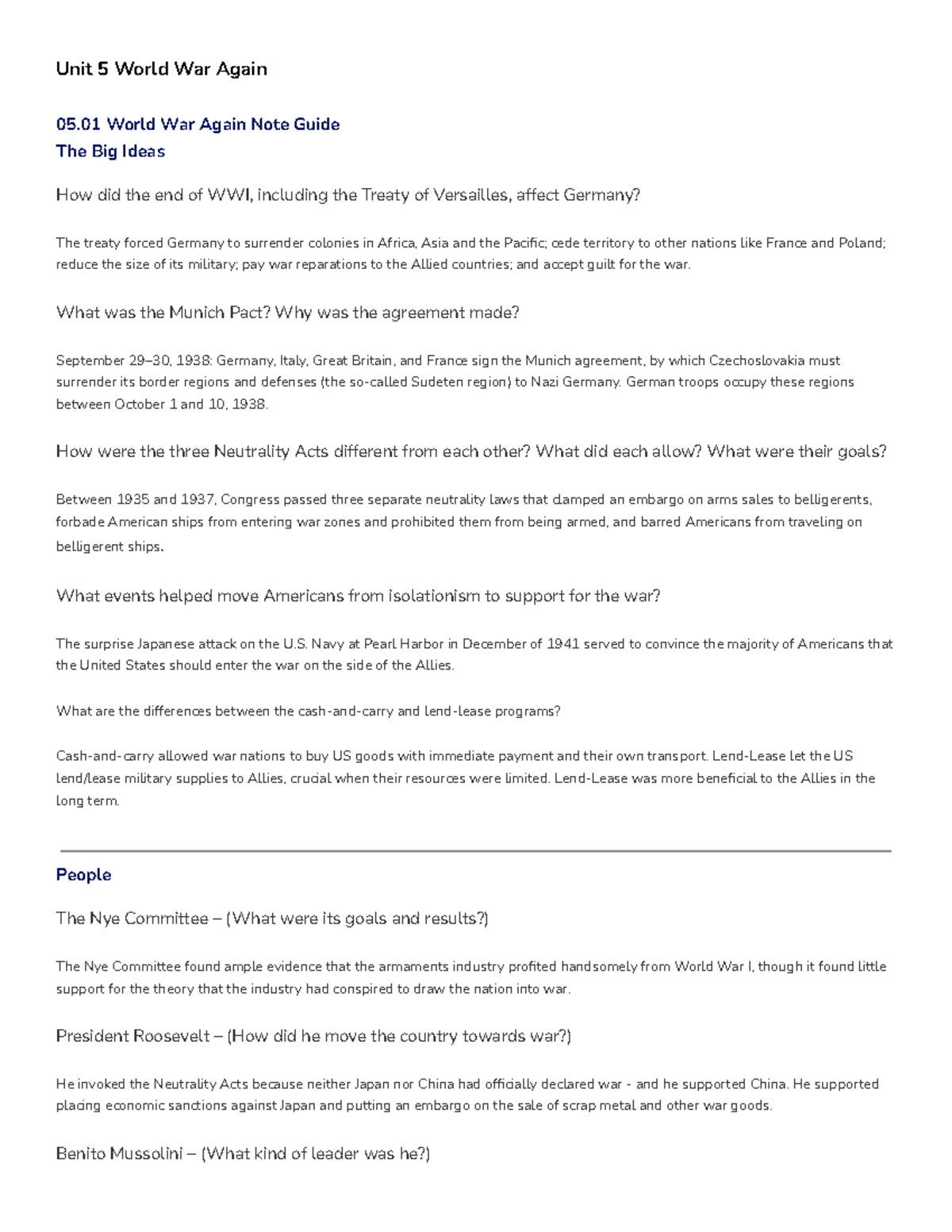US AZ History 2 Note Guide - Unit 5 World War Again 05 World War Again ...
