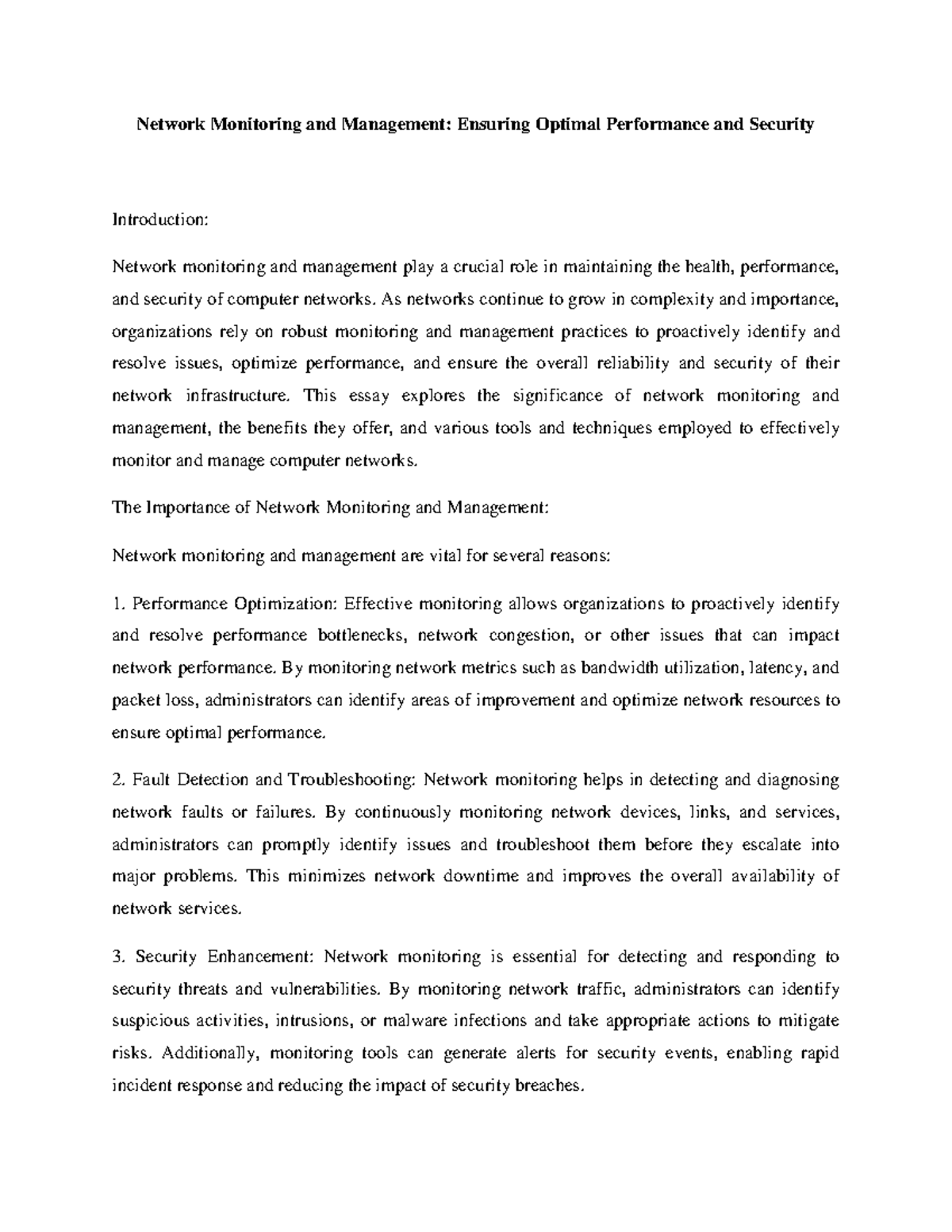 Network Monitoring and Management - As networks continue to grow in ...