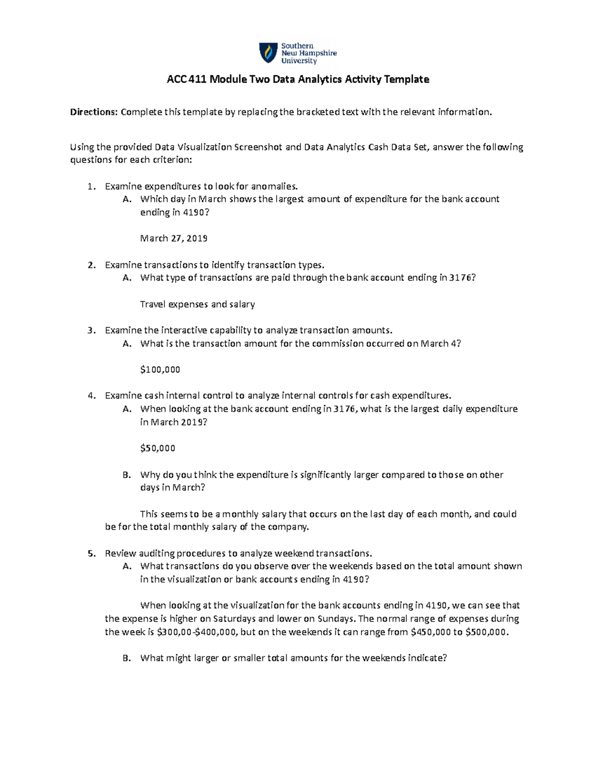 ACC 411 Module Two Data Analytics Activity Template - Using the provided Data Visualization ...