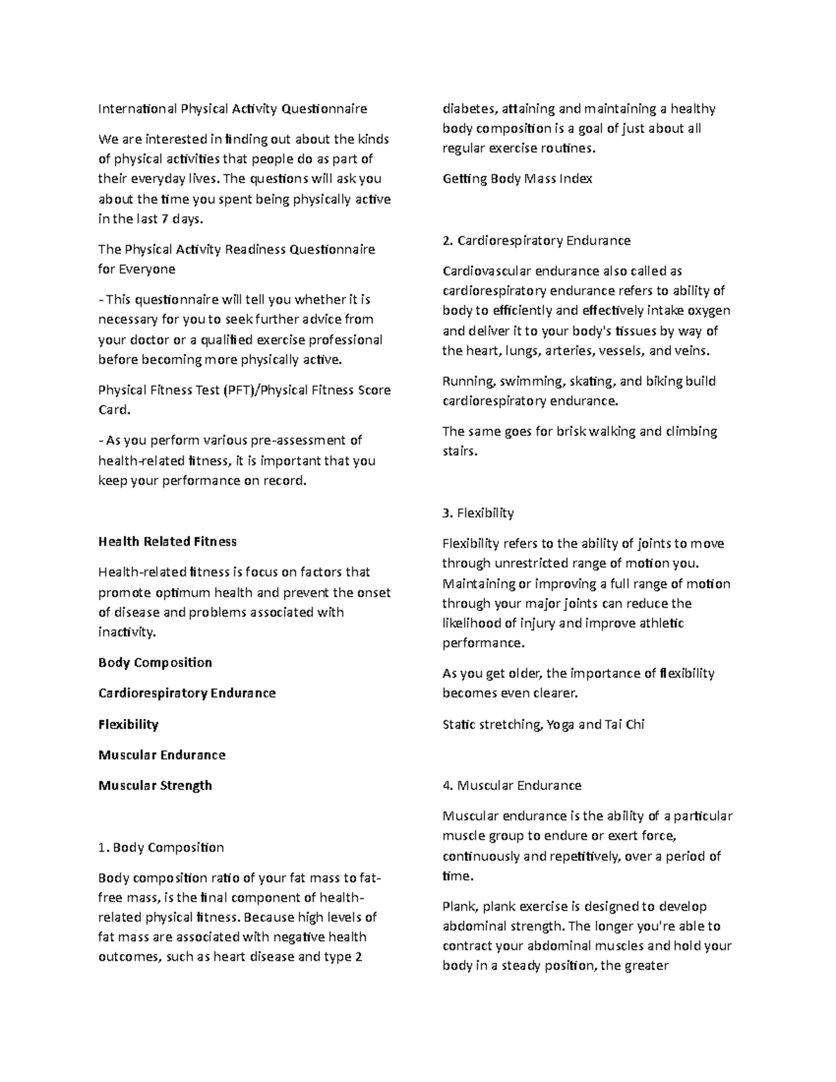 Health related fitness - International Physical Activity Questionnaire ...