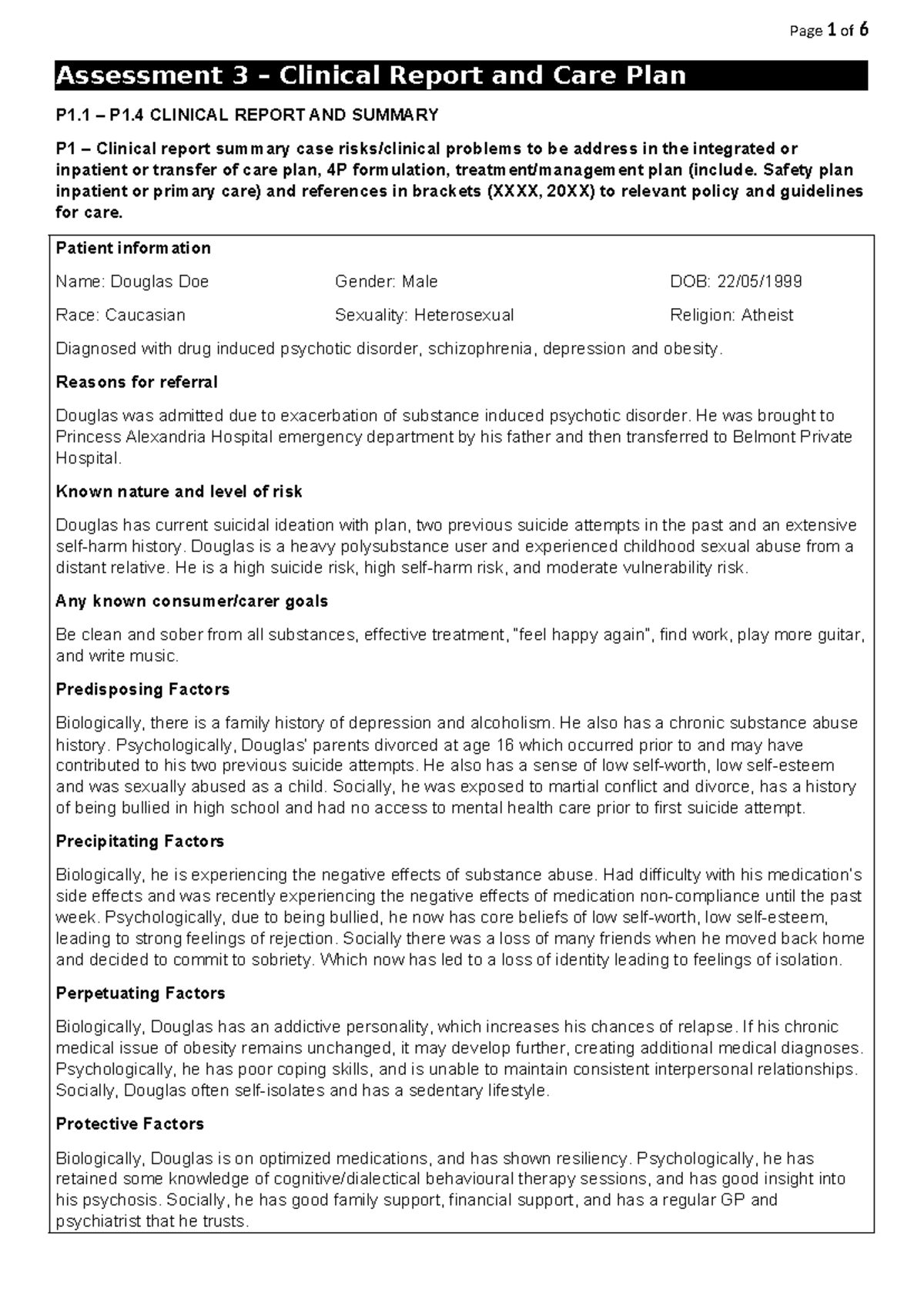 Assessment 3 - NURS 2026 - Assessment 3 – Clinical Report and Care Plan ...