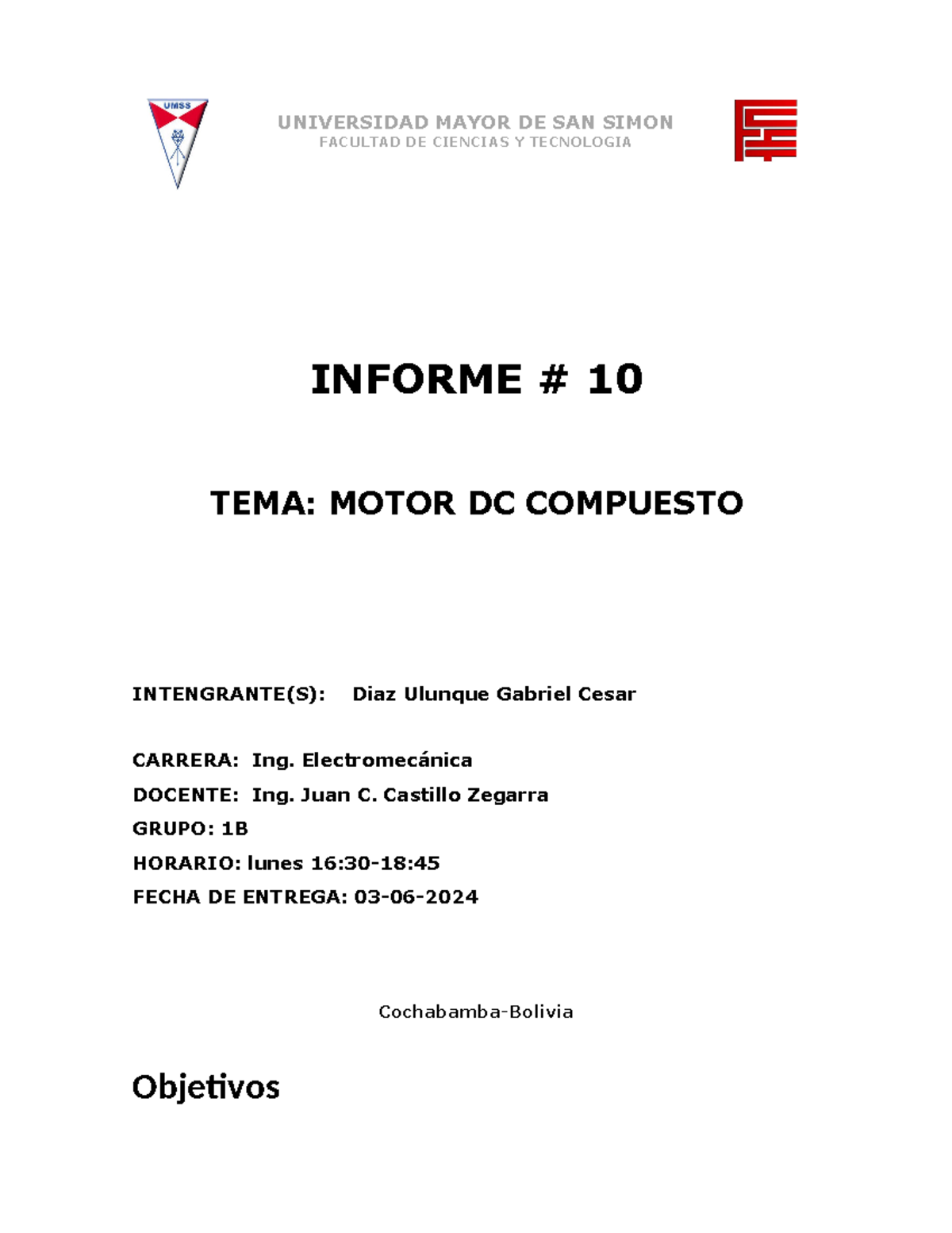 DC 10 - UNIVERSIDAD MAYOR DE SAN SIMON FACULTAD DE CIENCIAS Y ...