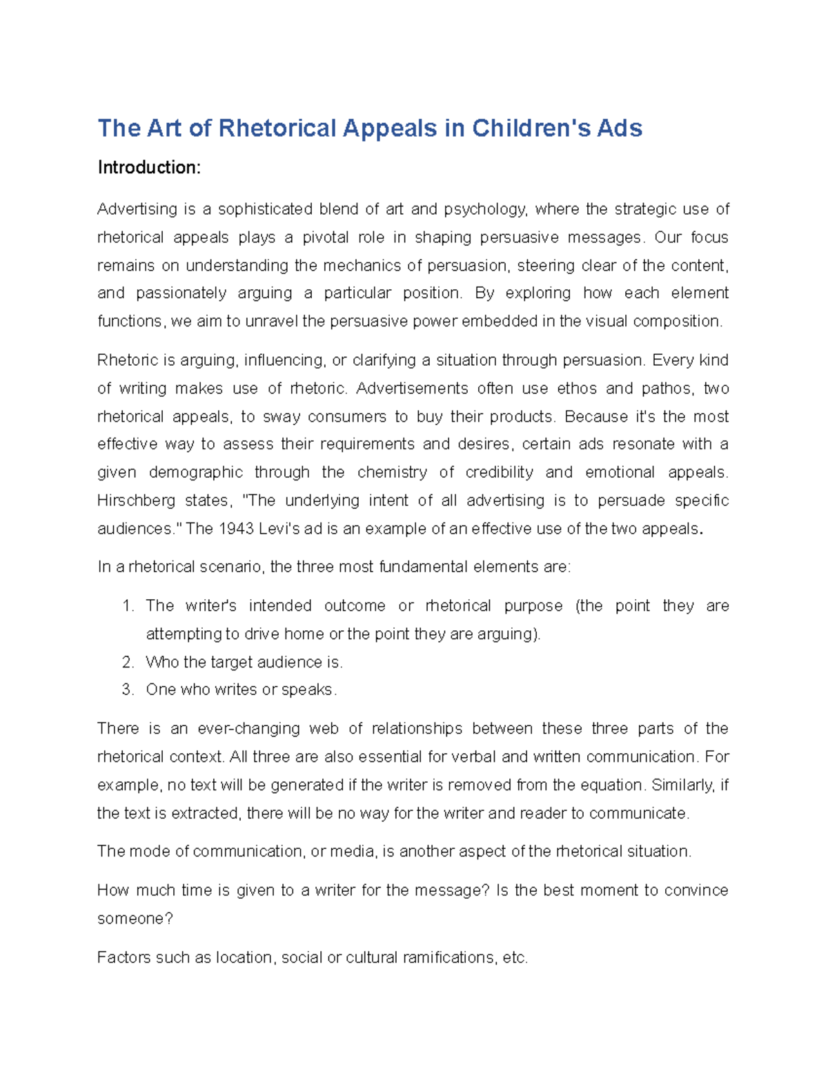 1 The Art of Rhetorical Appeals in a Children - The Art of Rhetorical ...