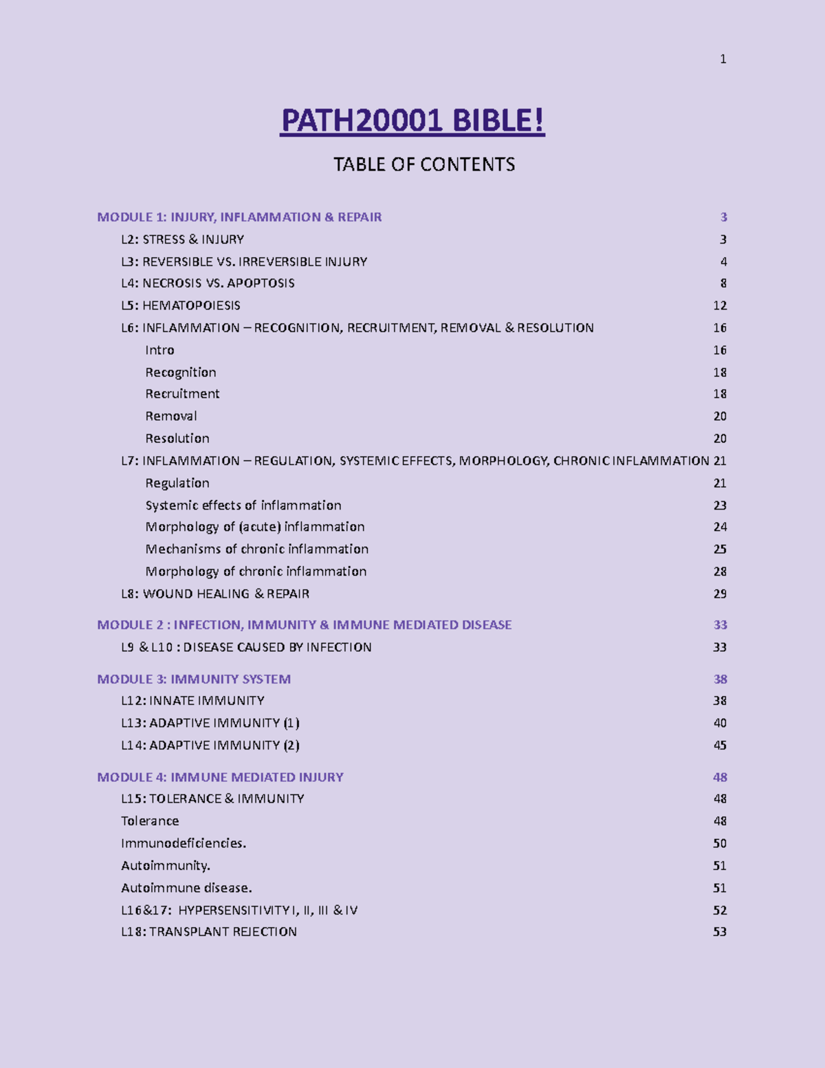PATH20001 list of modules and lectures for the academic year of 2021 ...