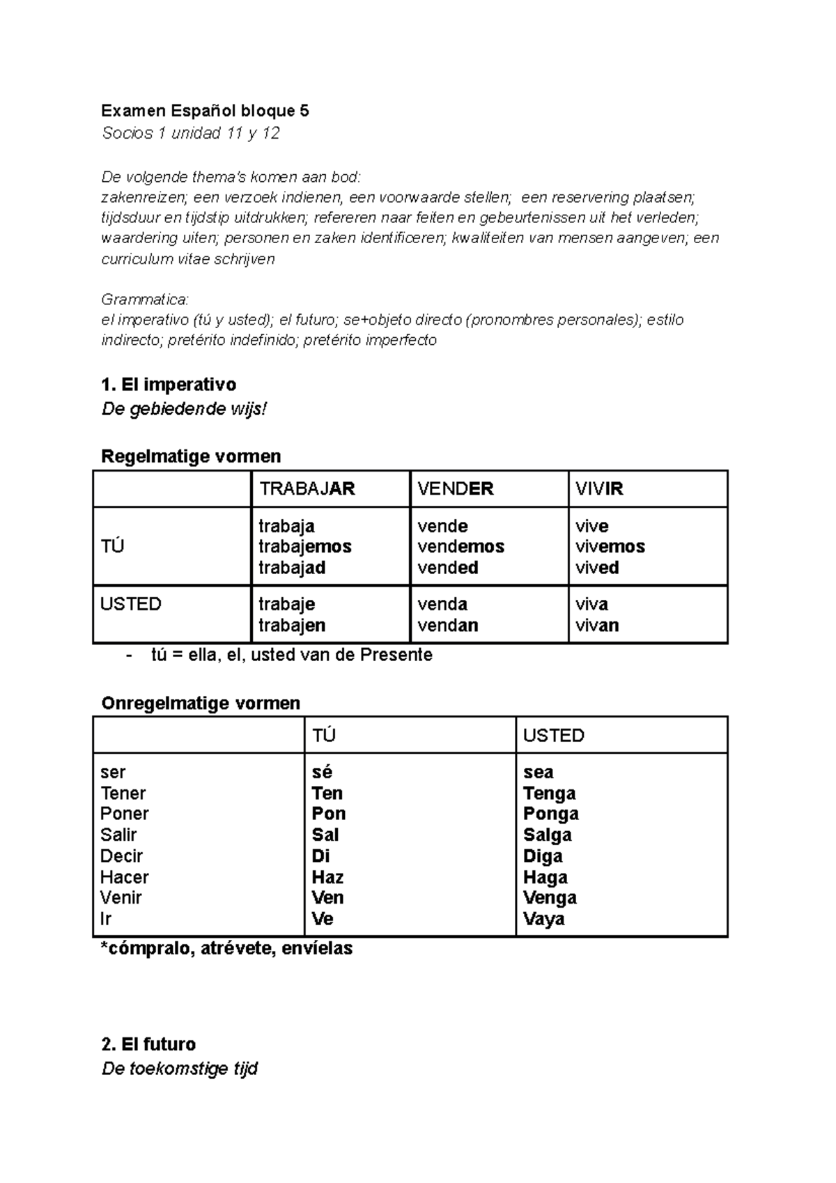 Samenvatting Spaans 5 - Examen Español bloque 5 Socios 1 unidad 11 y 12 ...