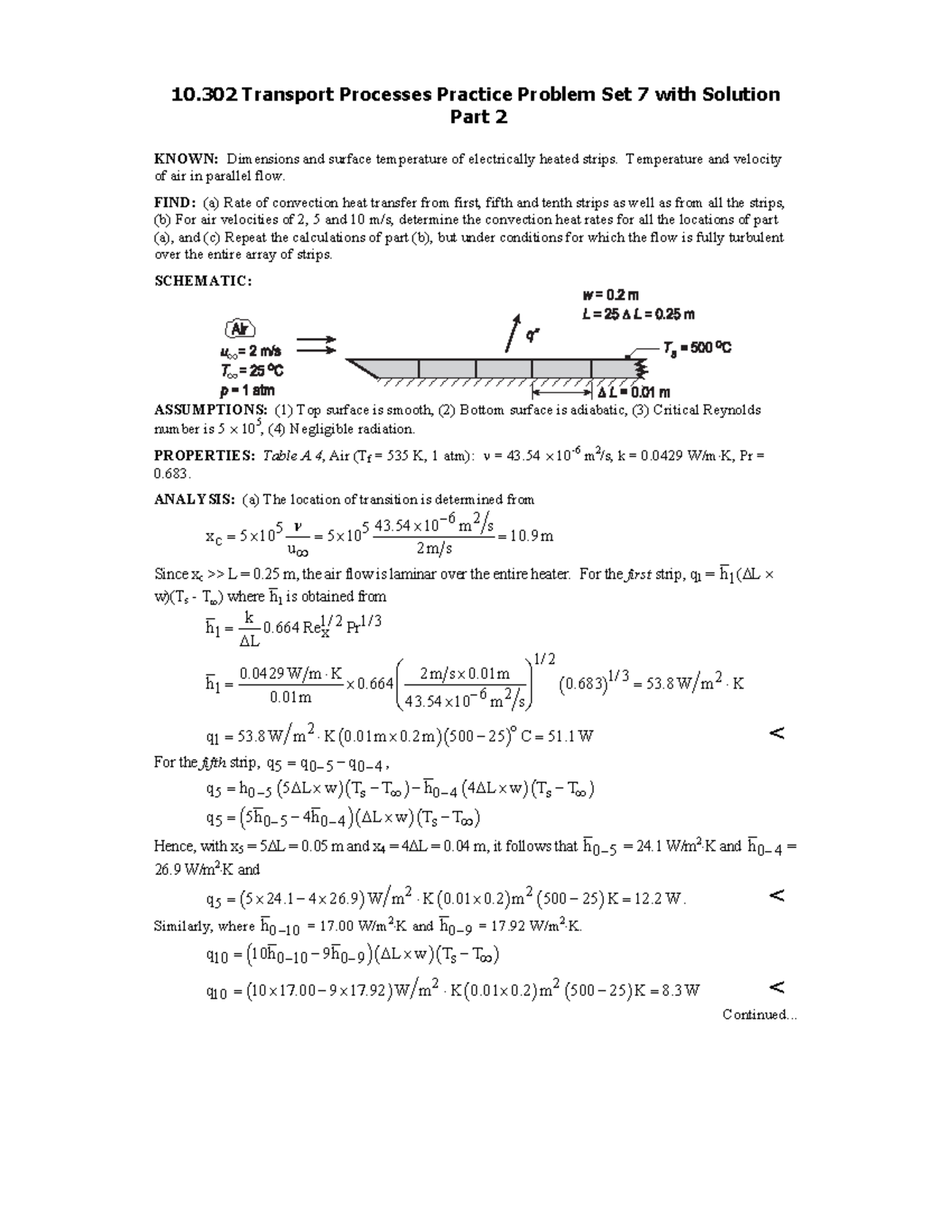 10.302 Transport Processes Practice Problem Set 7 with Solution Part 2 ...