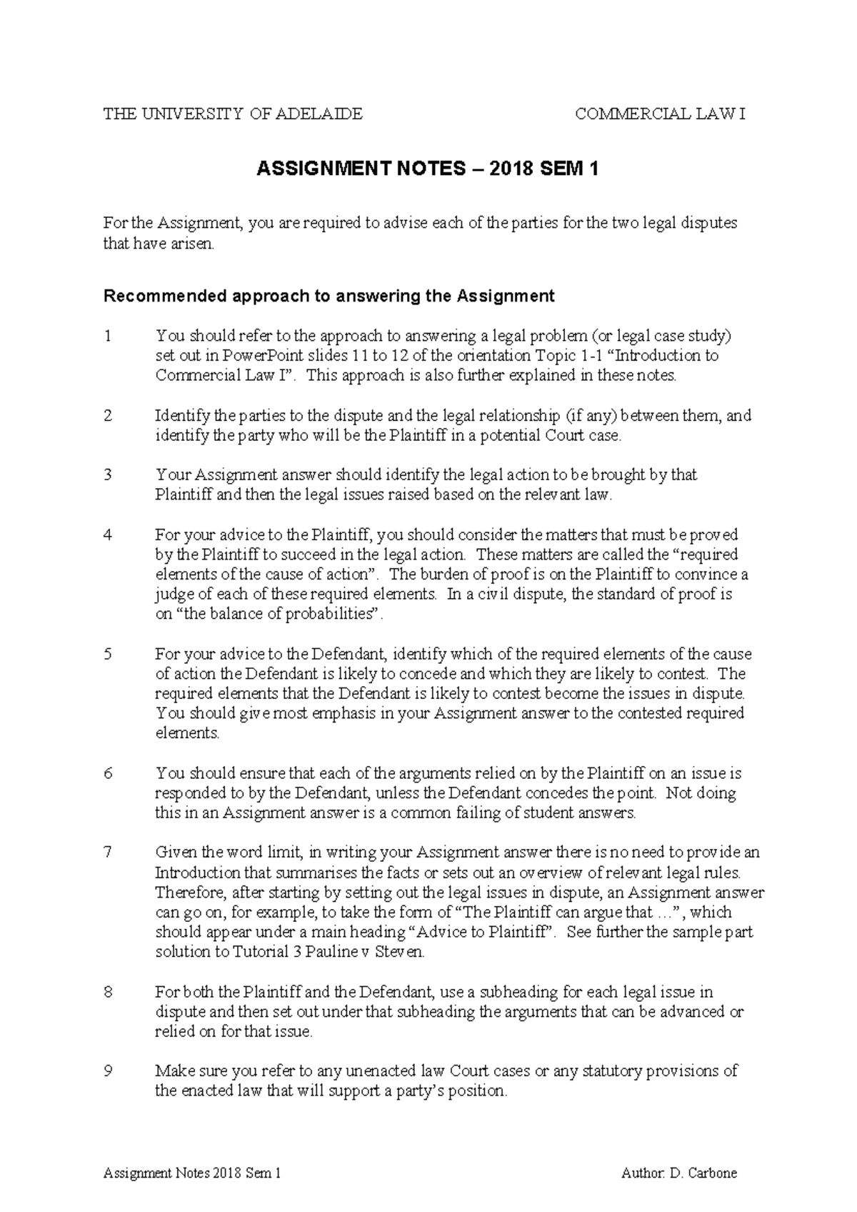 Assignment Notes 2018 Sem 1 - Assignment Notes 2018 Sem 1 Author: D ...