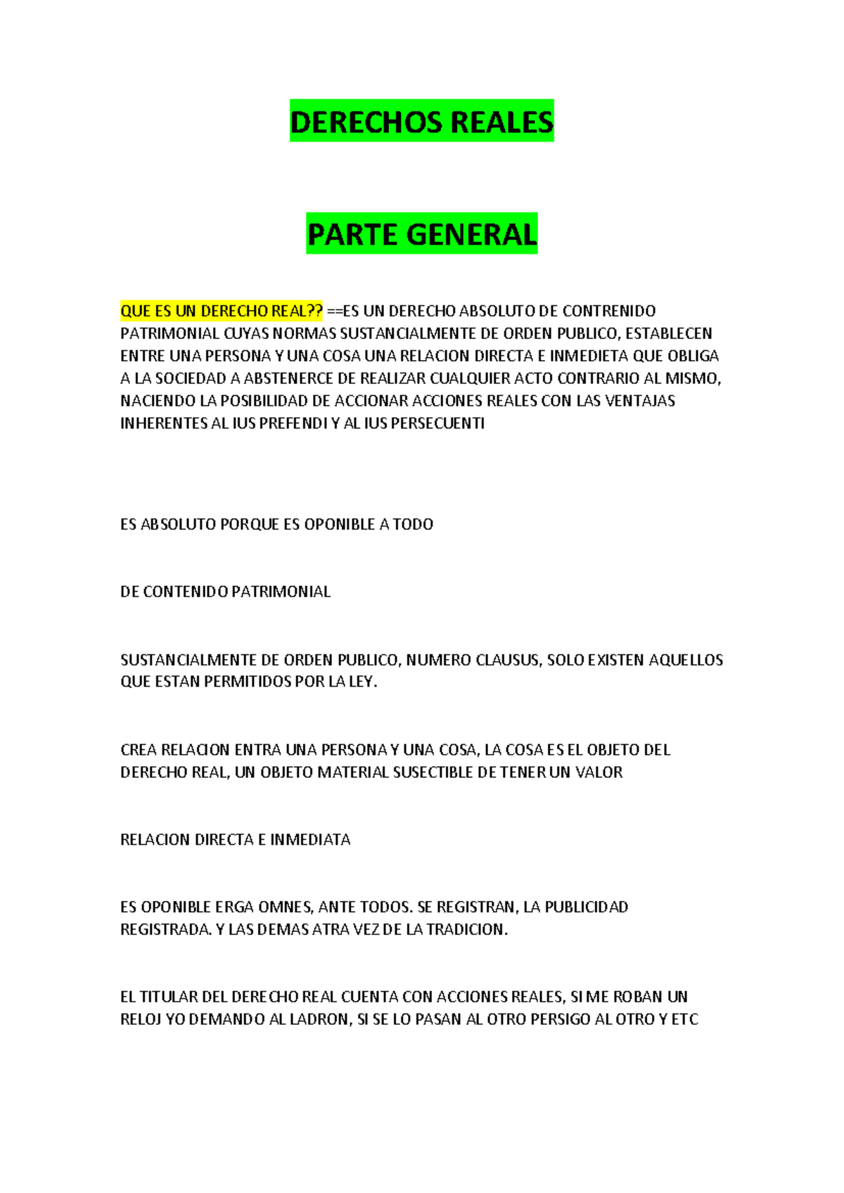 Resumen Reales - DERECHOS REALES PARTE GENERAL QUE ES UN DERECHO REAL ...