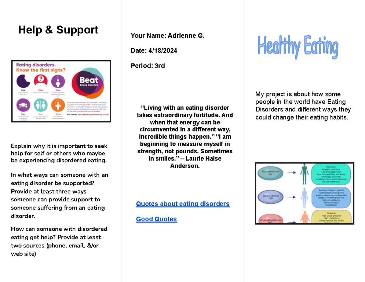 Copy of Trifold Brochure - Template - Quotes about eating disorders ...