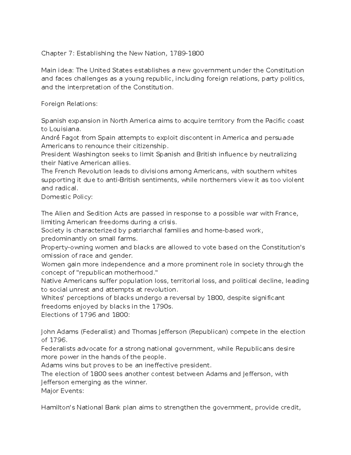 Chapter 7 Establishing the New Nation, 1789-1800 - Chapter 7 ...