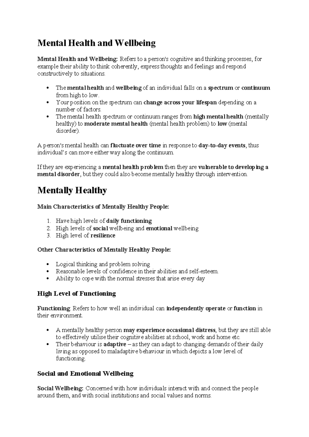 VCE Psychology Unit 4 AOS 2 - Mental Health and Wellbeing - Mental ...