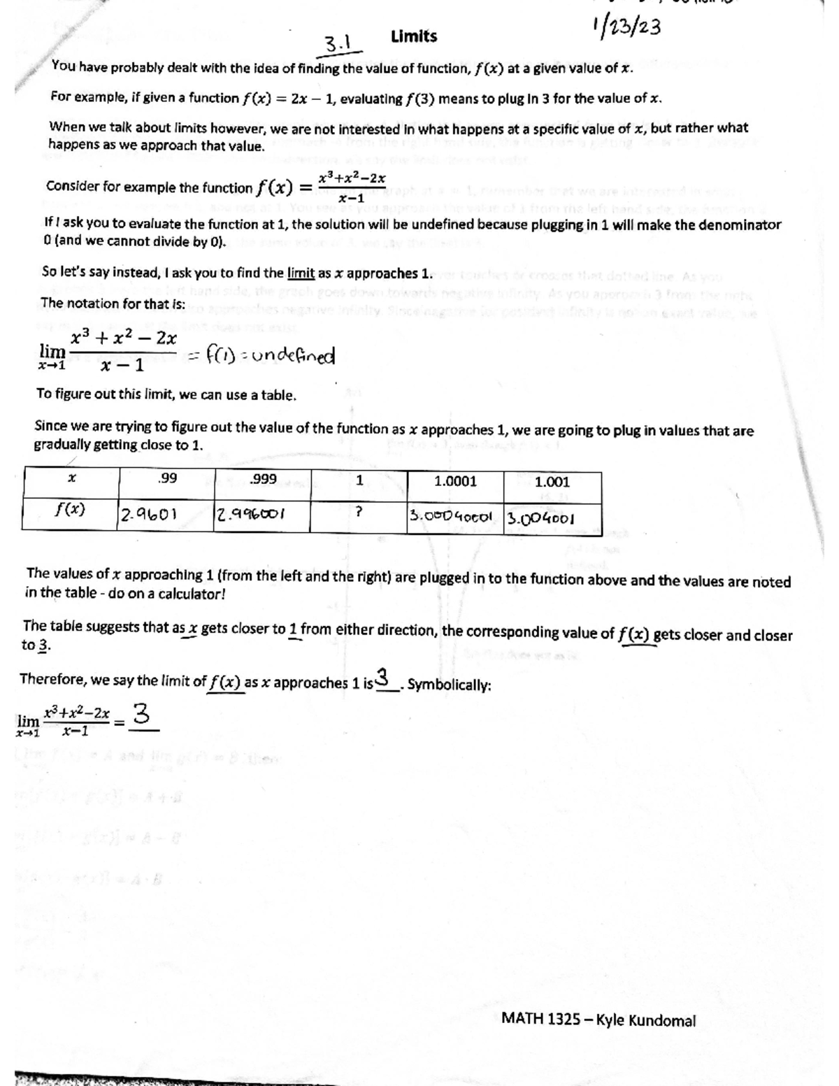 3.1 Limits calc - calculus notes - MATH 1324 - Studocu
