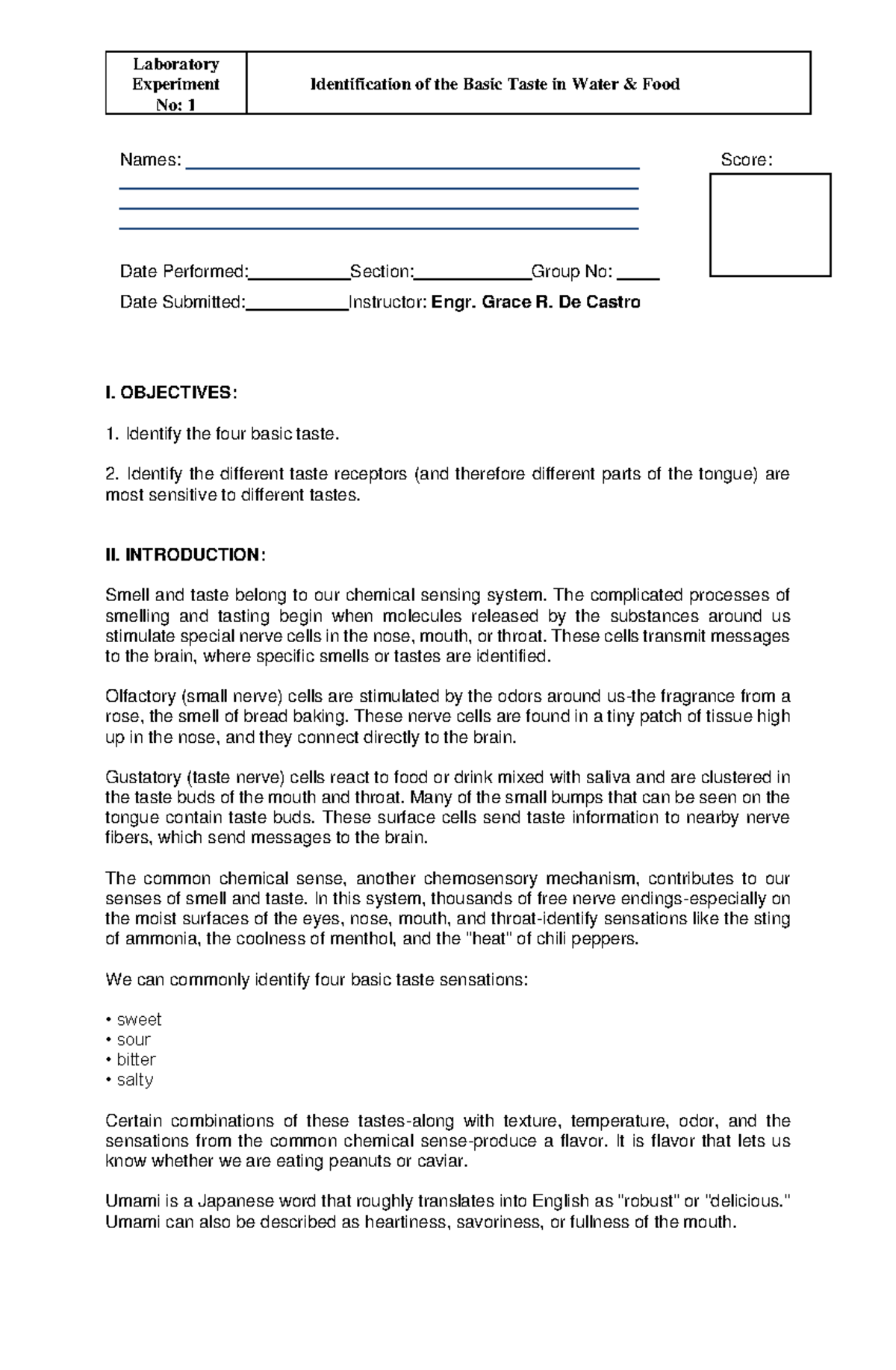 Laboratory- Report-NO - Laboratory Experiment No: 1 Identification of ...