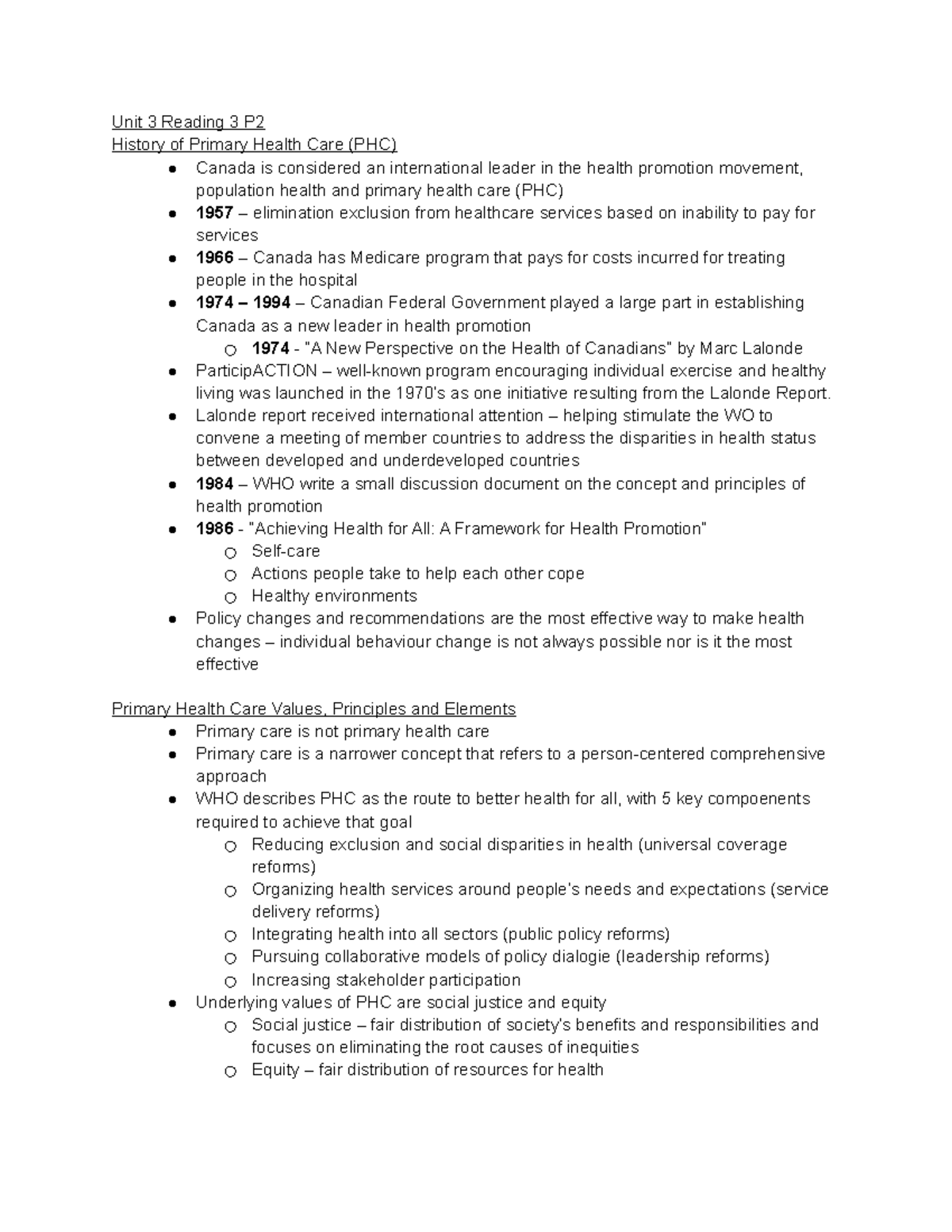 Unit 3 Reading 3 P2 - Unit 3 Reading 3 P History of Primary Health Care ...
