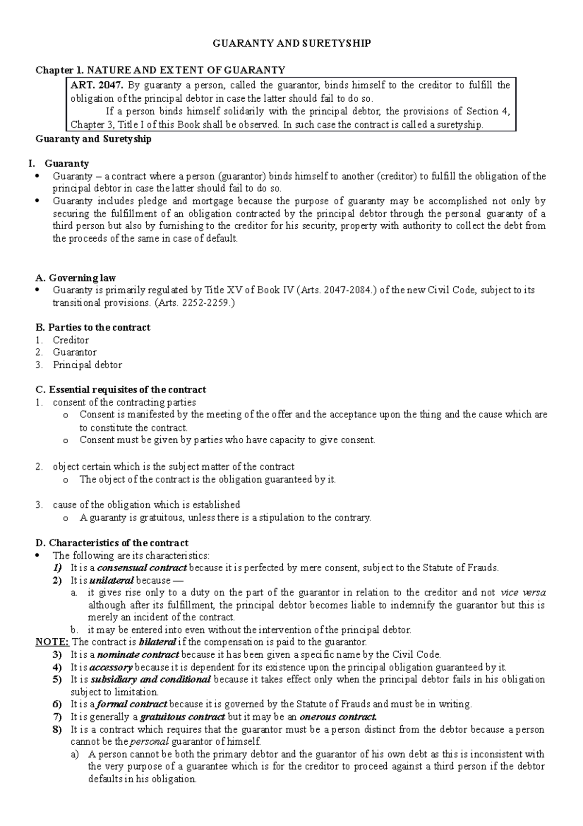 3. Guaranty and Suretyship - GUARANTY AND SURETYSHIP Chapter 1. NATURE ...