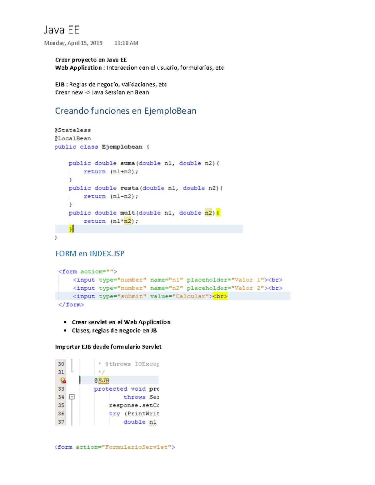 Componentes WEB - Uso de Beans en Java EE - Java EE Monday, April 15 ...